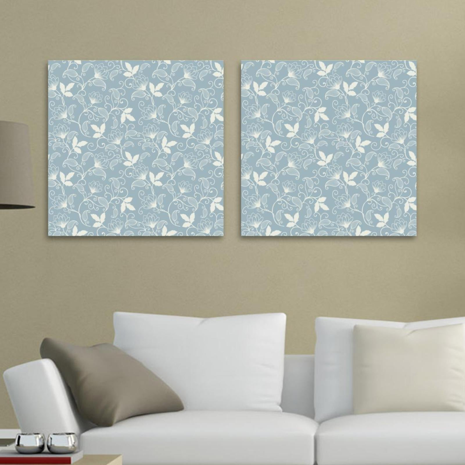 OWNSERIES Light Blue Watercolor Floral Pattern-01 Pattern 2PC Canvas ...