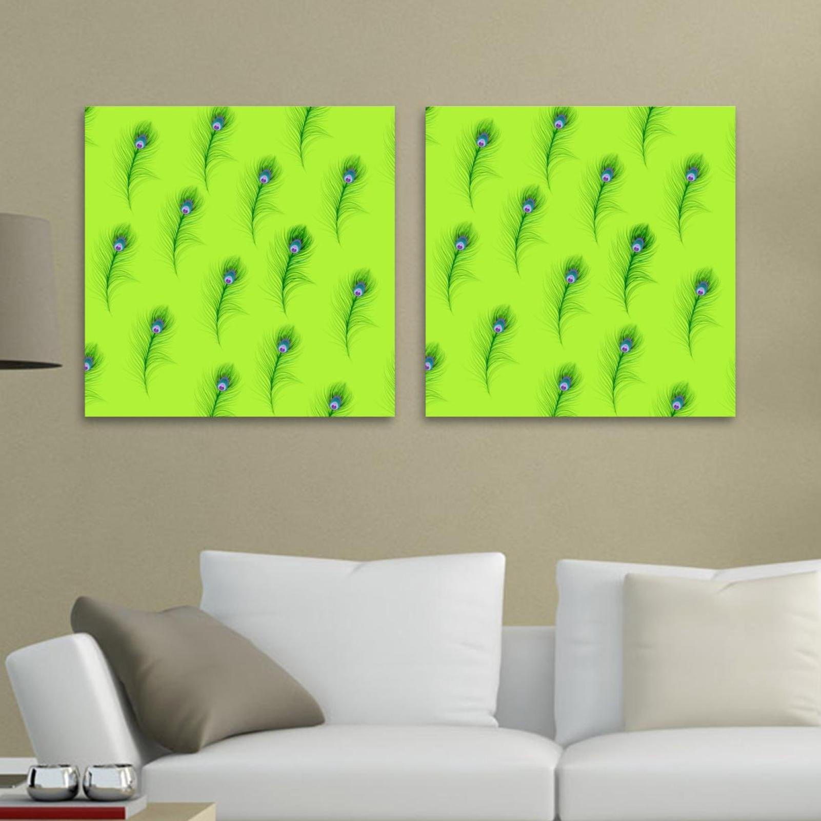 OWNSERIES Light Green Feather Pattern 2PC Canvas Wall Art Paintings for ...