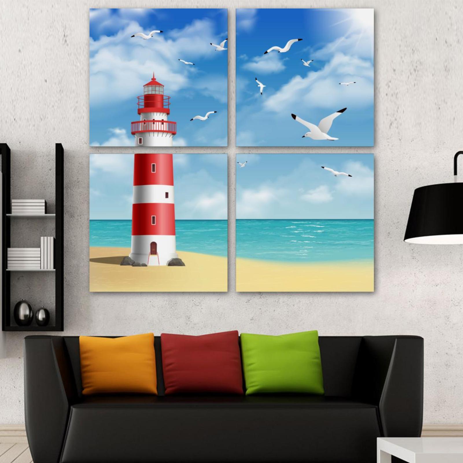 OWNSERIES Lighthouse Beach Sea Seagulls Pattern 4PC Frameless Canvas ...