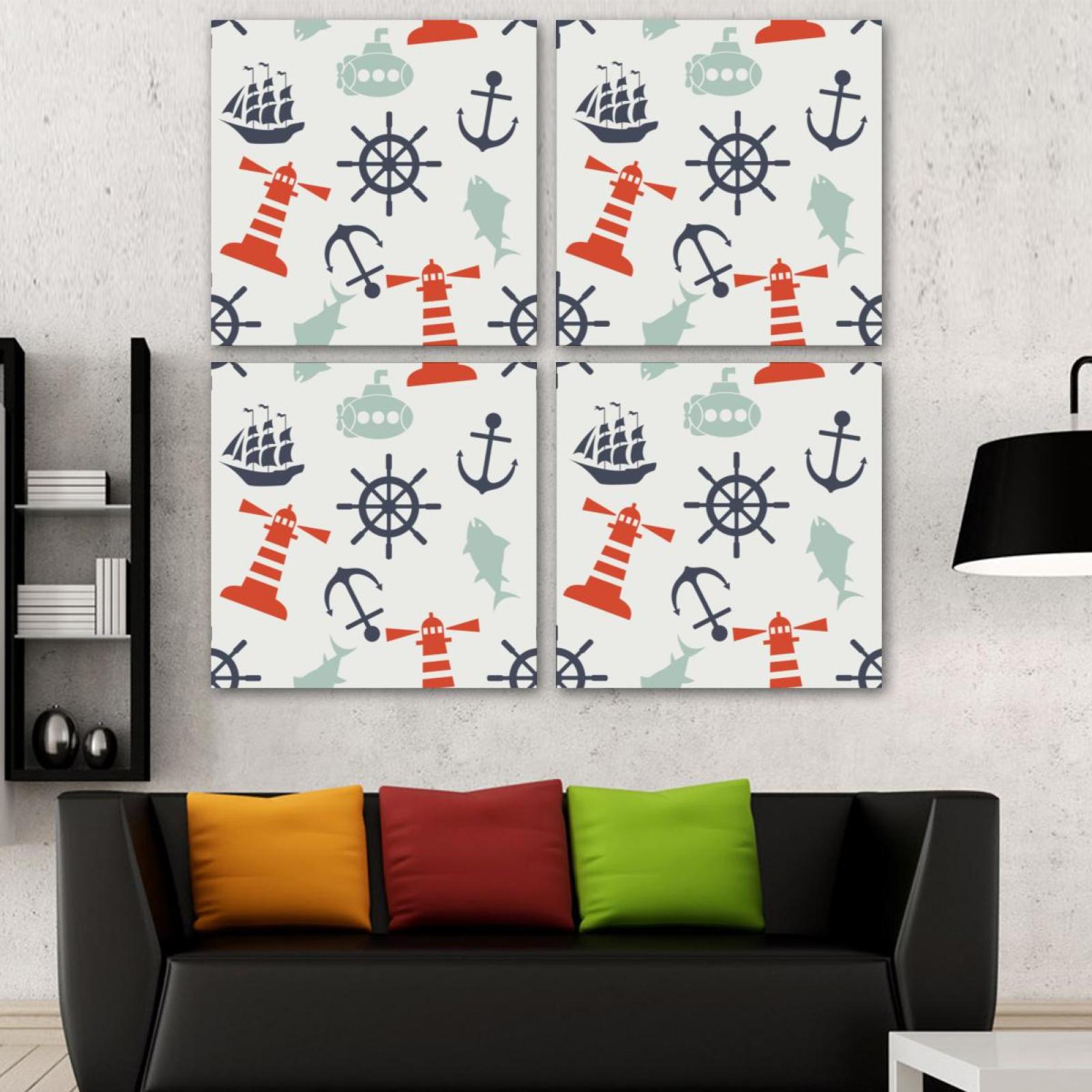 OWNSERIES Lighthouse Compass Ship Anchor Fish Pattern 4PC Frameless ...