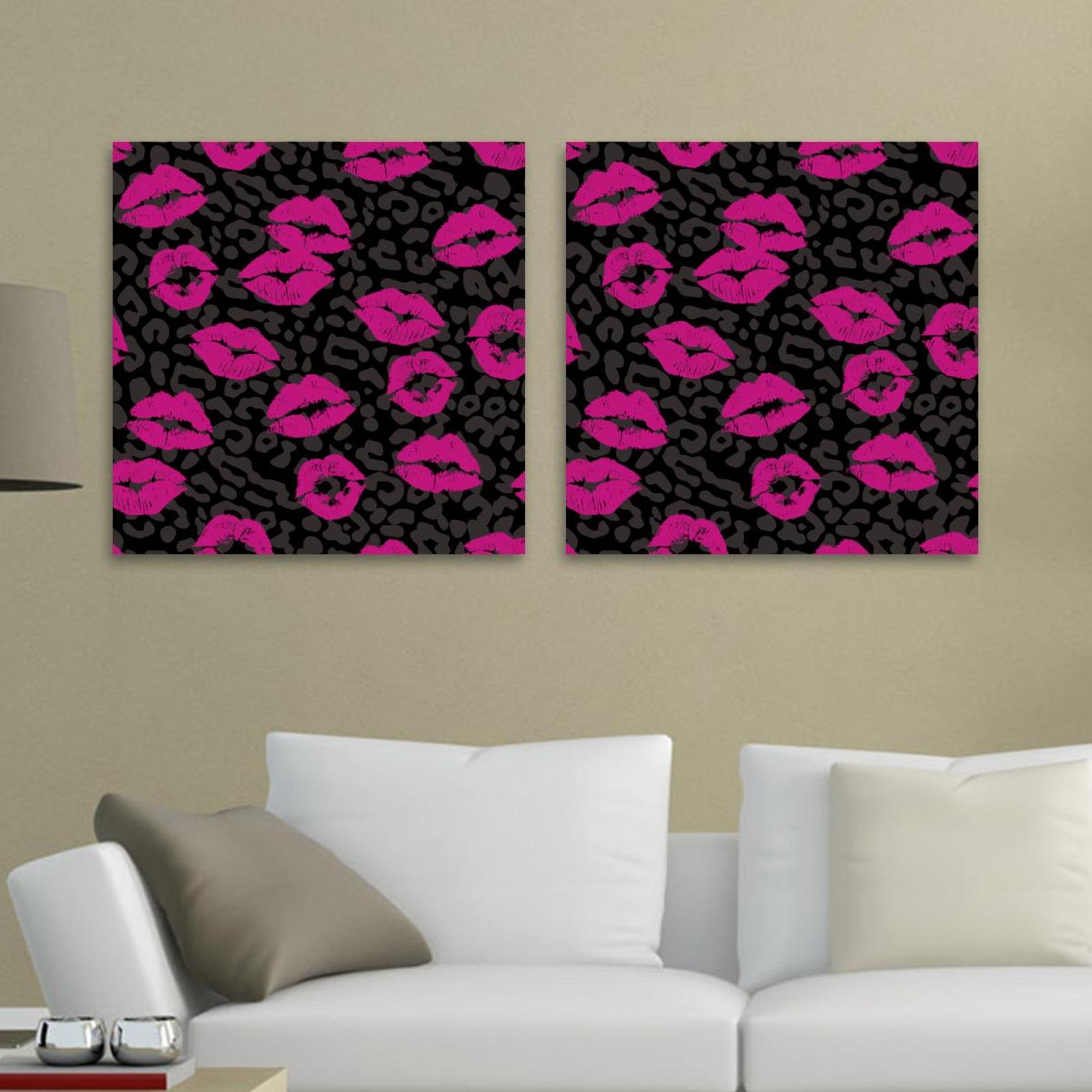 OWNSERIES Lips Kiss Pattern 2PC Canvas Wall Art Paintings for Living ...