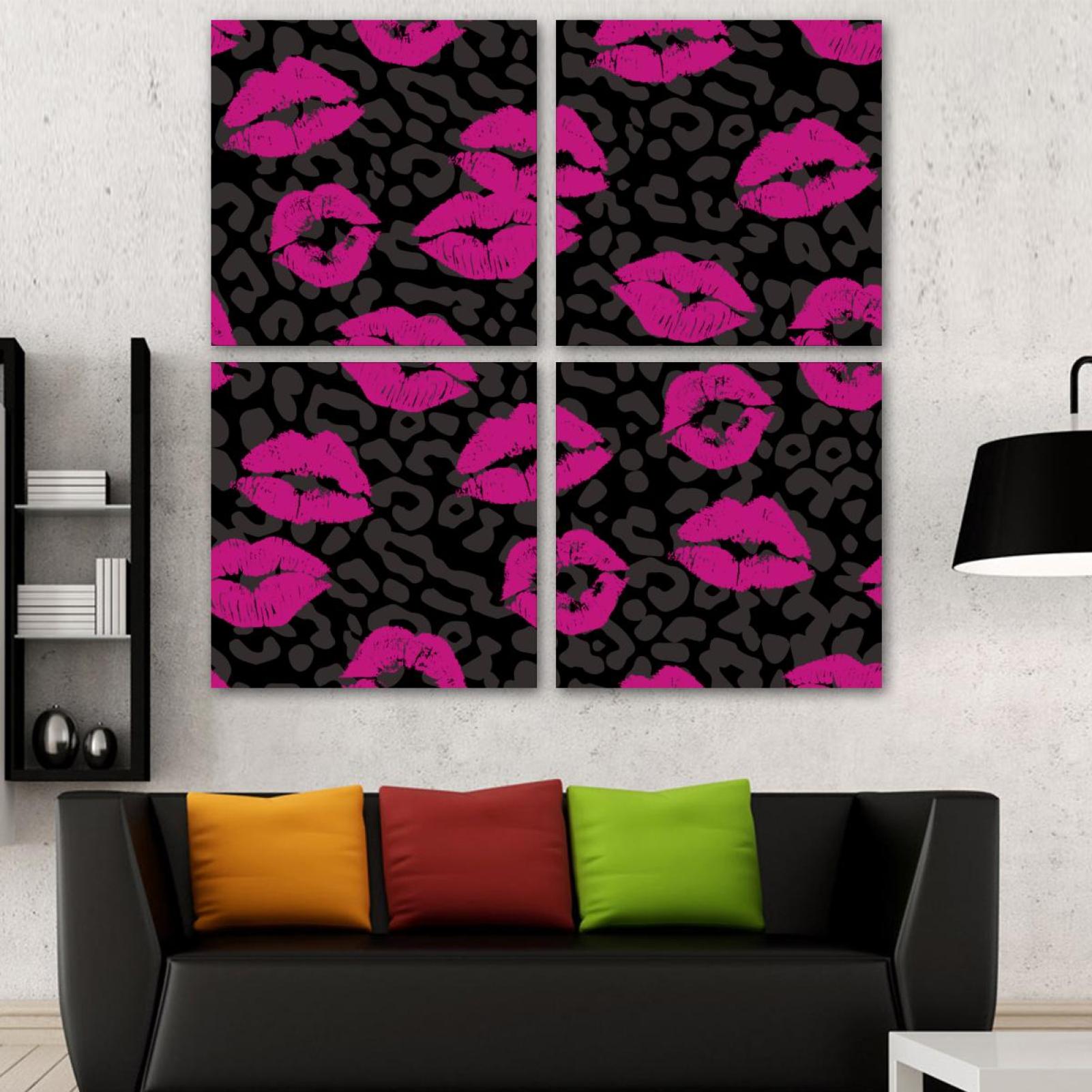 OWNSERIES Lips Kiss Pattern 4PC Frameless Canvas Wall Art Paintings for ...