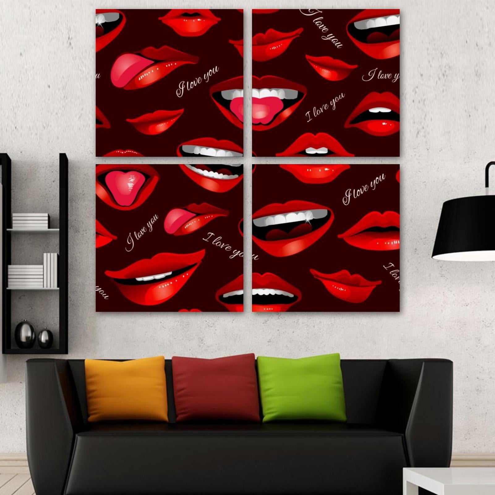 OWNSERIES Lips Sexy Red Pattern 4PC Frameless Canvas Wall Art Paintings ...