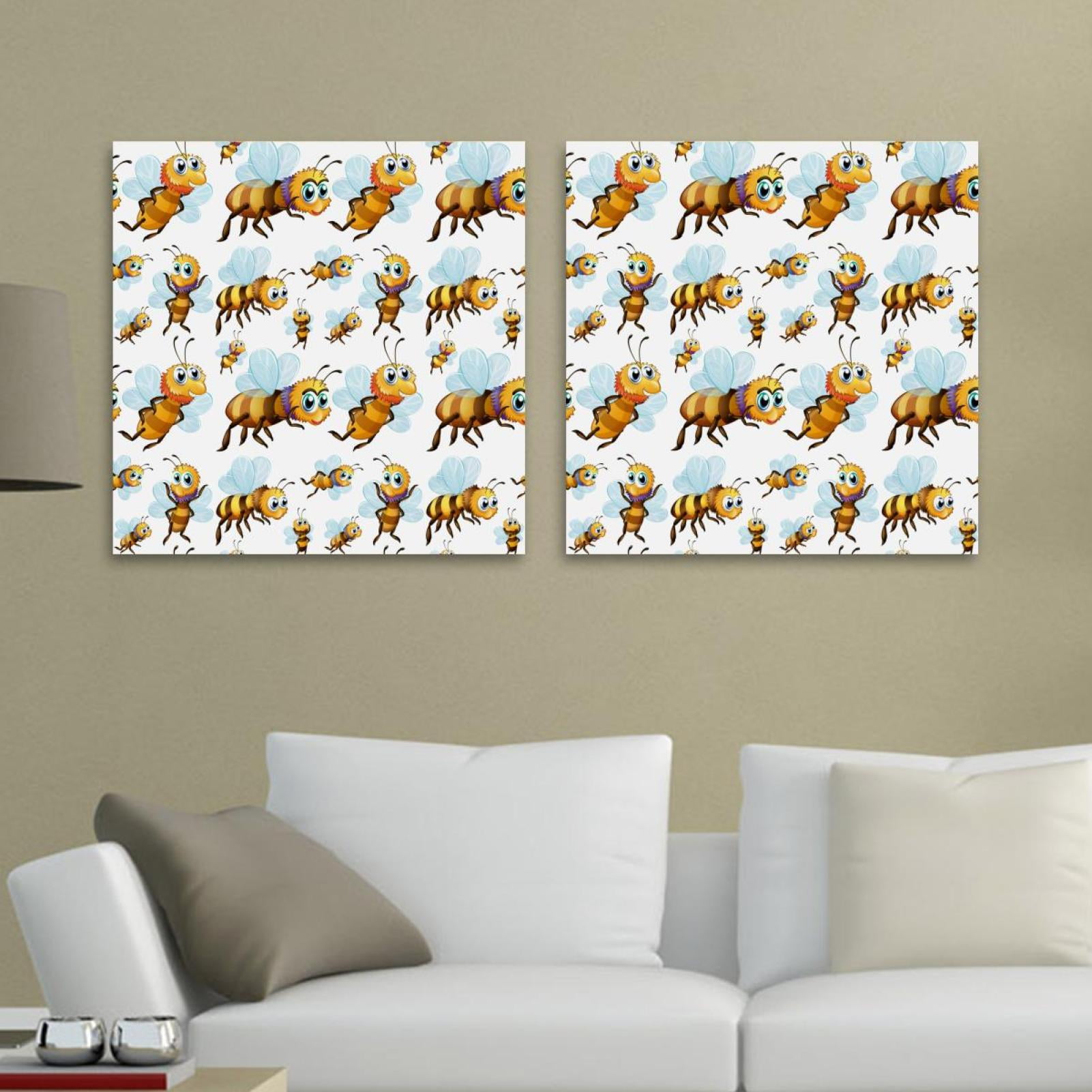 OWNSERIES Little Bees Flying Pattern 2PC Canvas Wall Art Paintings for ...