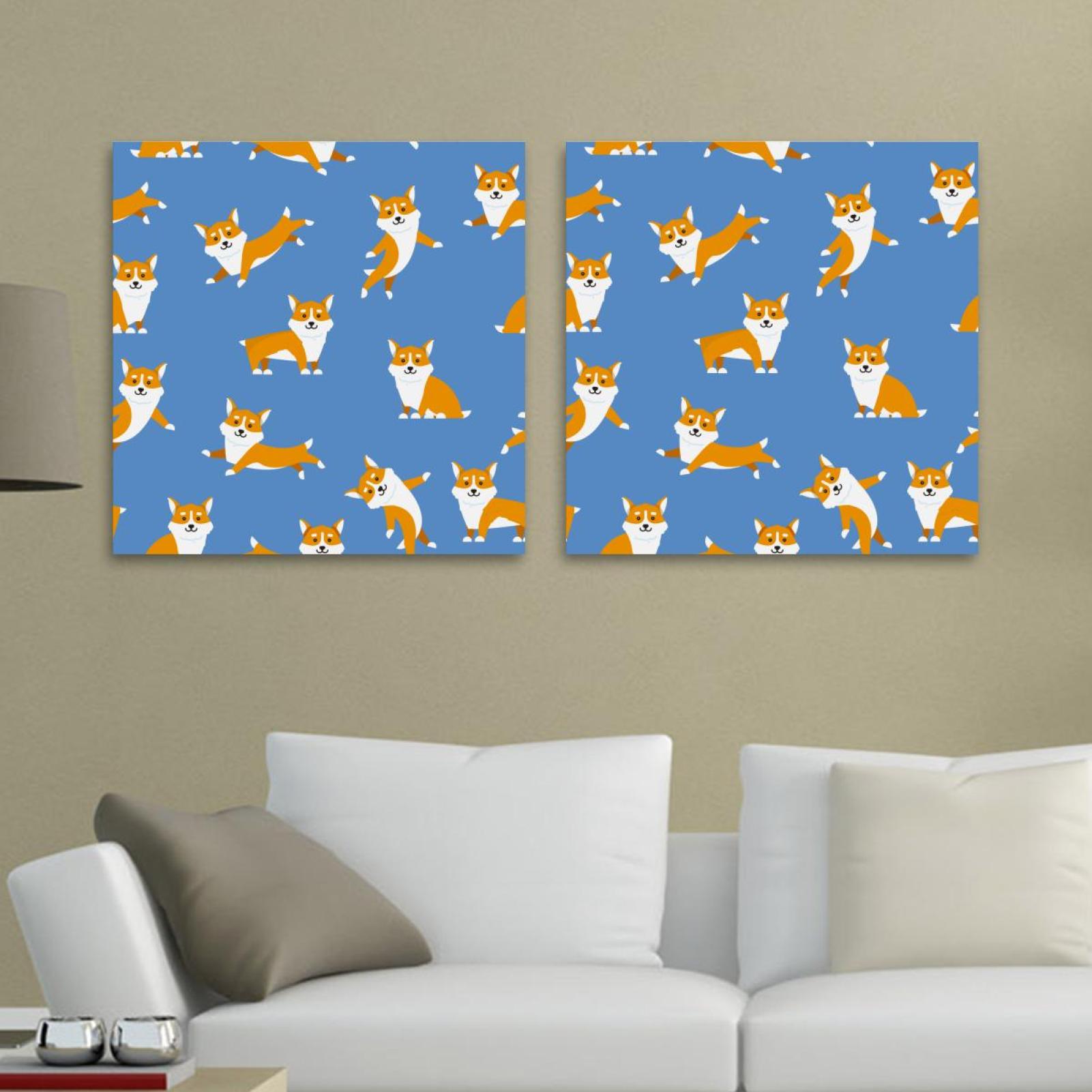 OWNSERIES Little Corgi Pattern 2PC Canvas Wall Art Paintings for Living ...