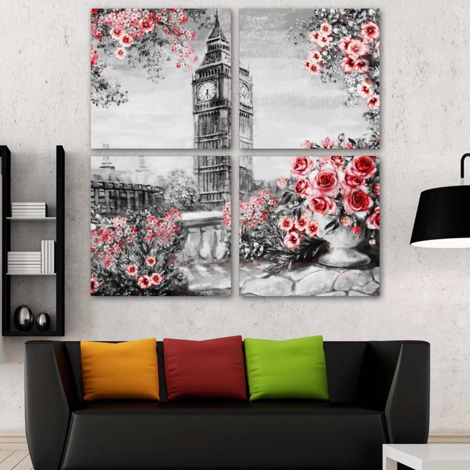 OWNSERIES London Big Ben Pattern 4PC Frameless Canvas Wall Art ...
