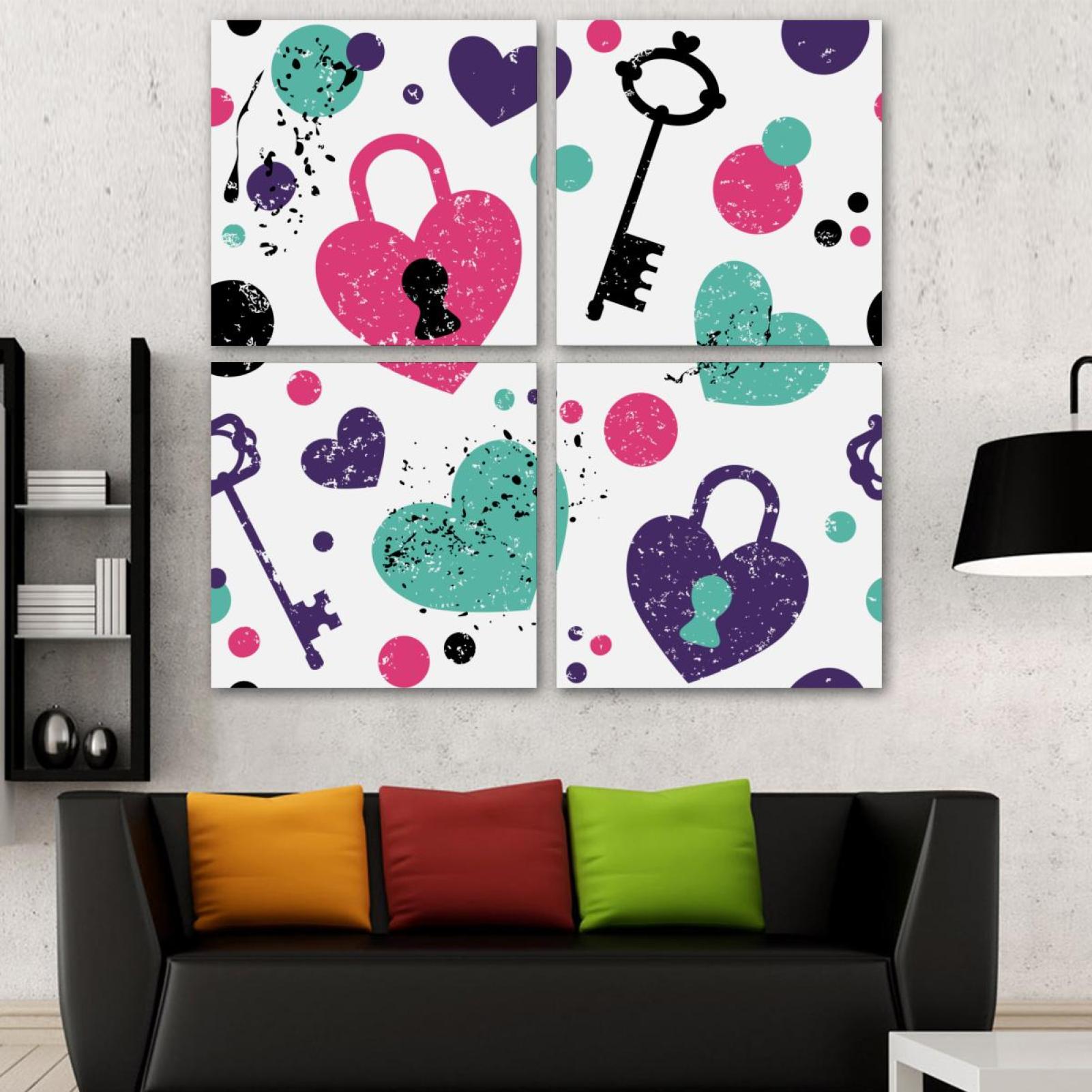 OWNSERIES Love Lock and Key Pattern Pattern 4PC Frameless Canvas Wall ...