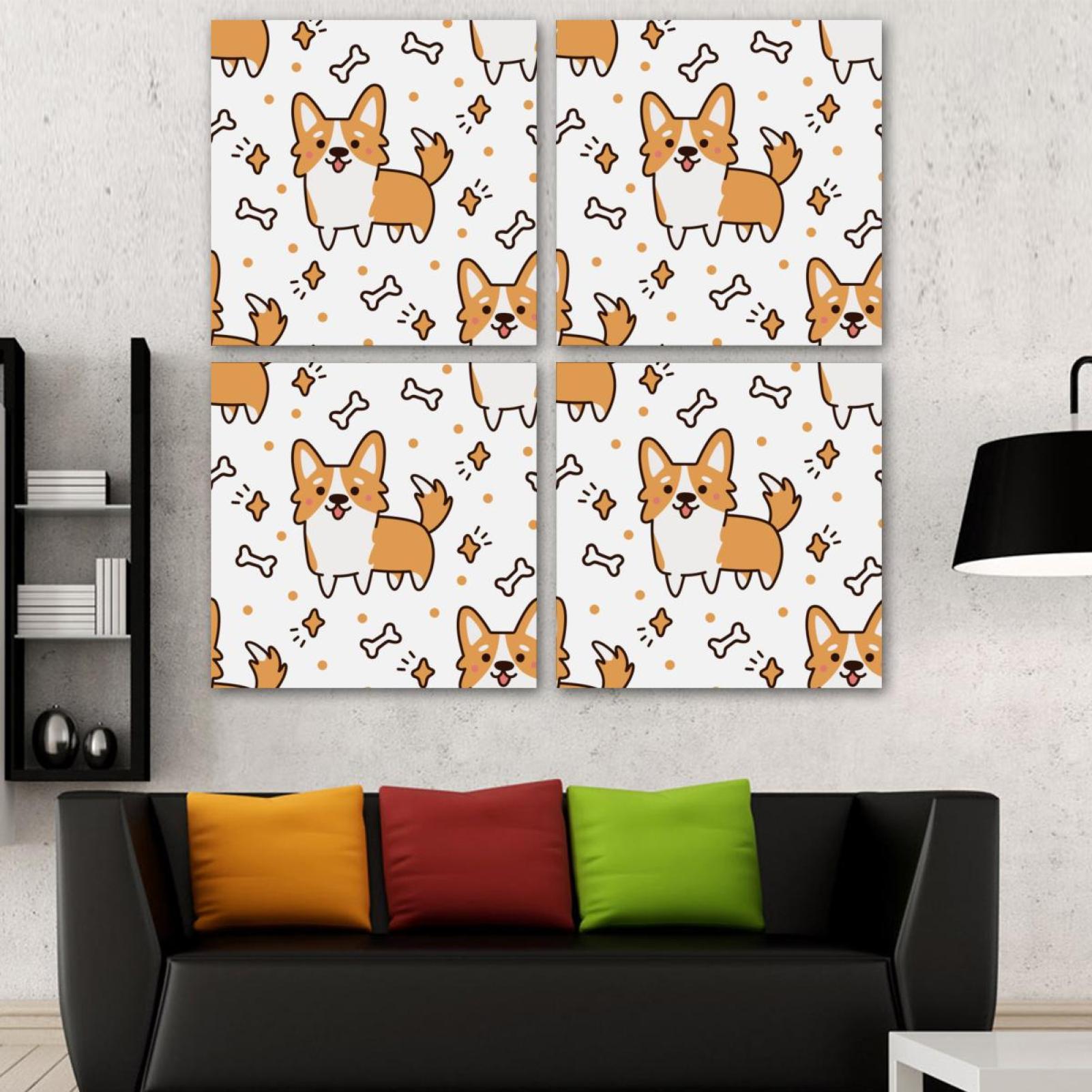 OWNSERIES Lovely Cartoon Corgi Pattern 4PC Frameless Canvas Wall Art ...