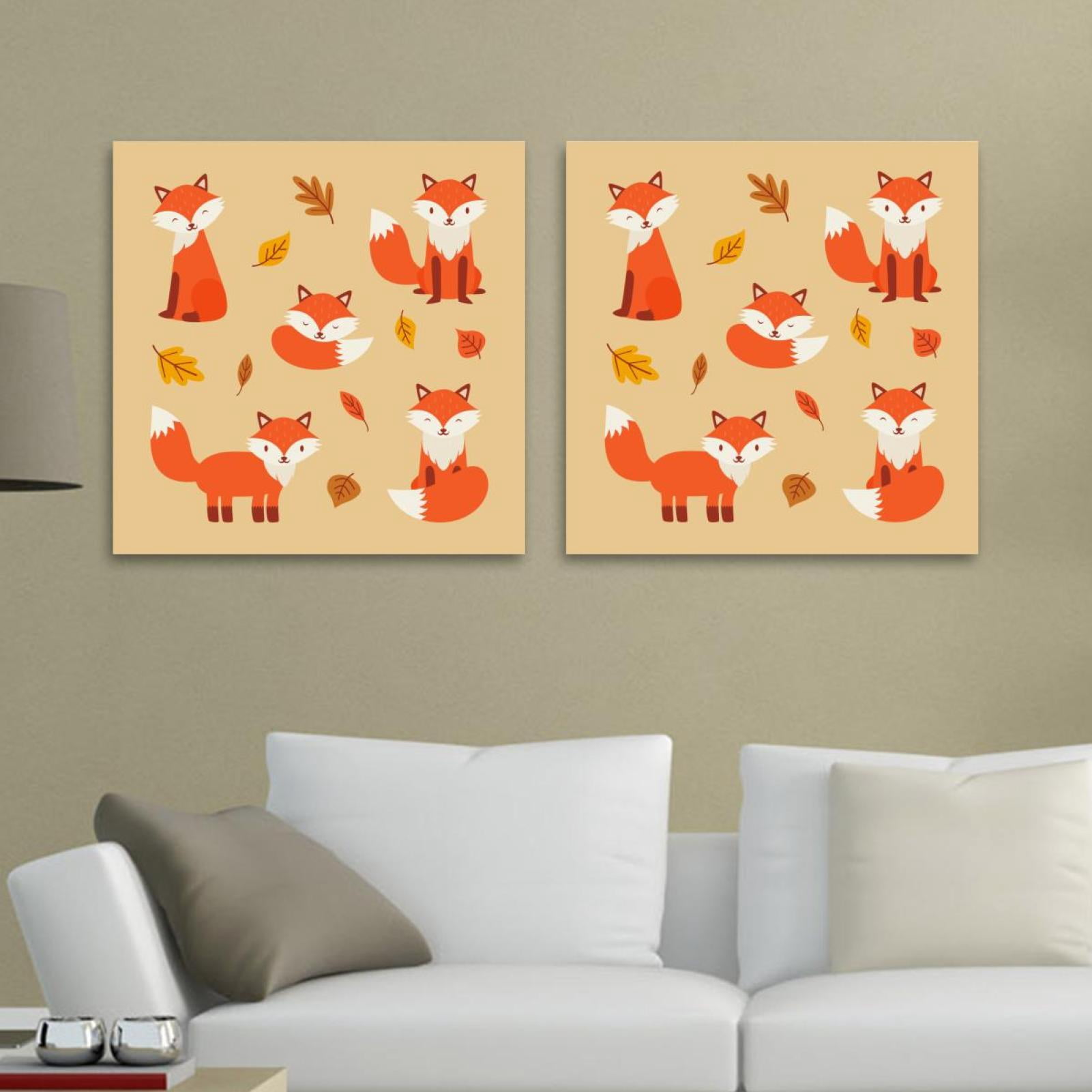 OWNSERIES Lovely Hand Drawn Fox-01 Pattern 2PC Canvas Wall Art ...