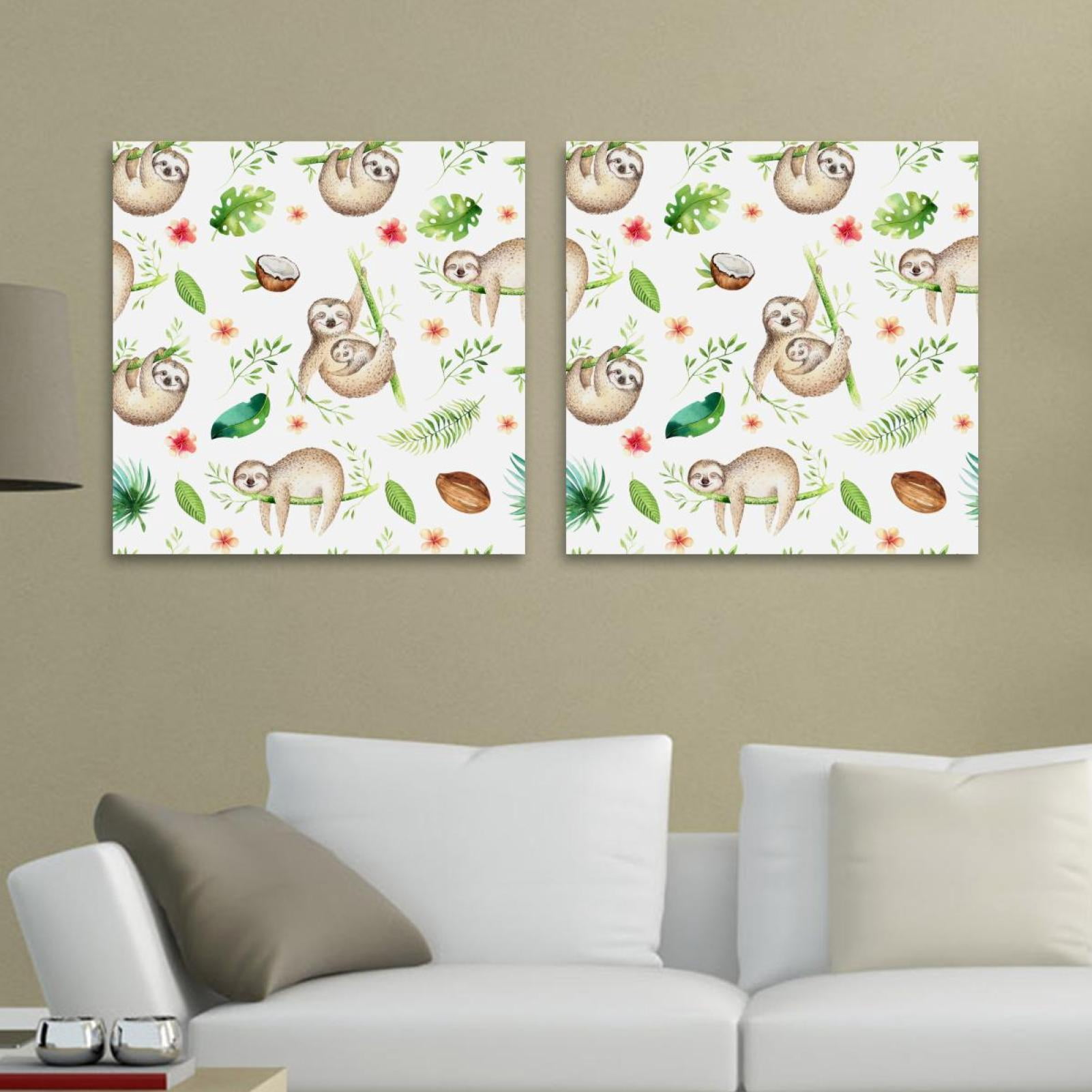 OWNSERIES Lovely Sloth Pattern 2PC Canvas Wall Art Paintings for Living ...