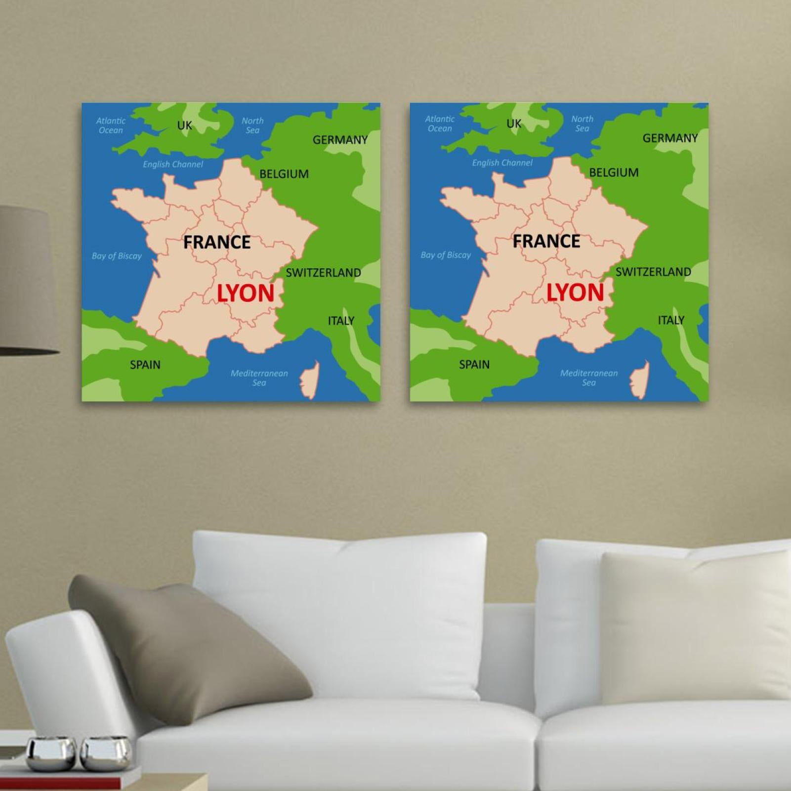OWNSERIES Lyon Map Pattern 2PC Canvas Wall Art Paintings for Living ...
