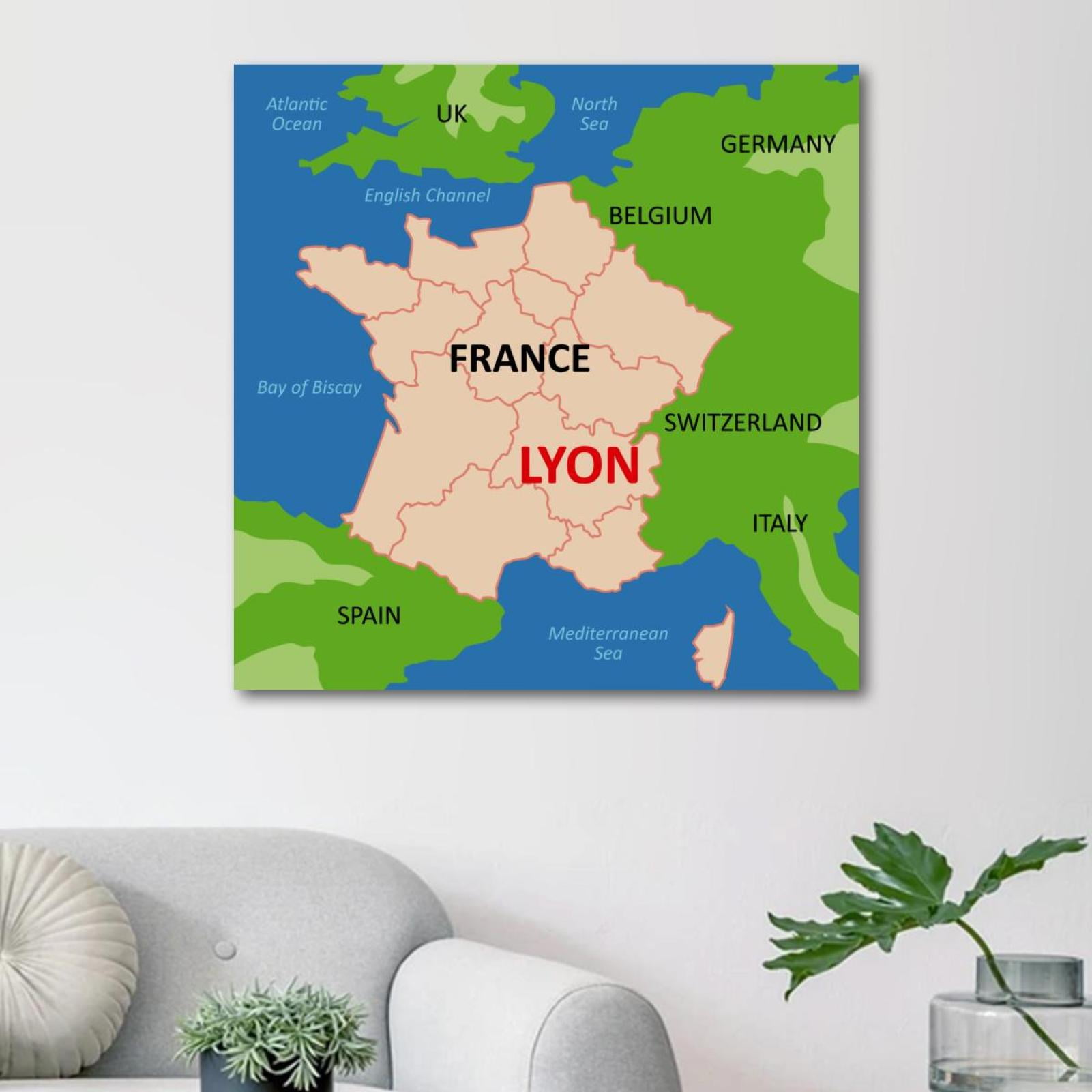 OWNSERIES Lyon Map Pattern Canvas Wall Art Paintings for Living Room ...