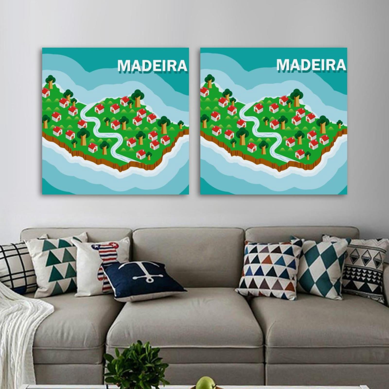 OWNSERIES Madeira Map Pattern 2PC Canvas Wall Art Paintings for Living ...