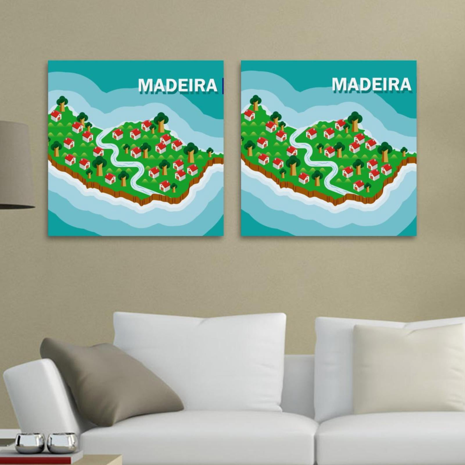 OWNSERIES Madeira Map Pattern 2PC Canvas Wall Art Paintings for Living ...