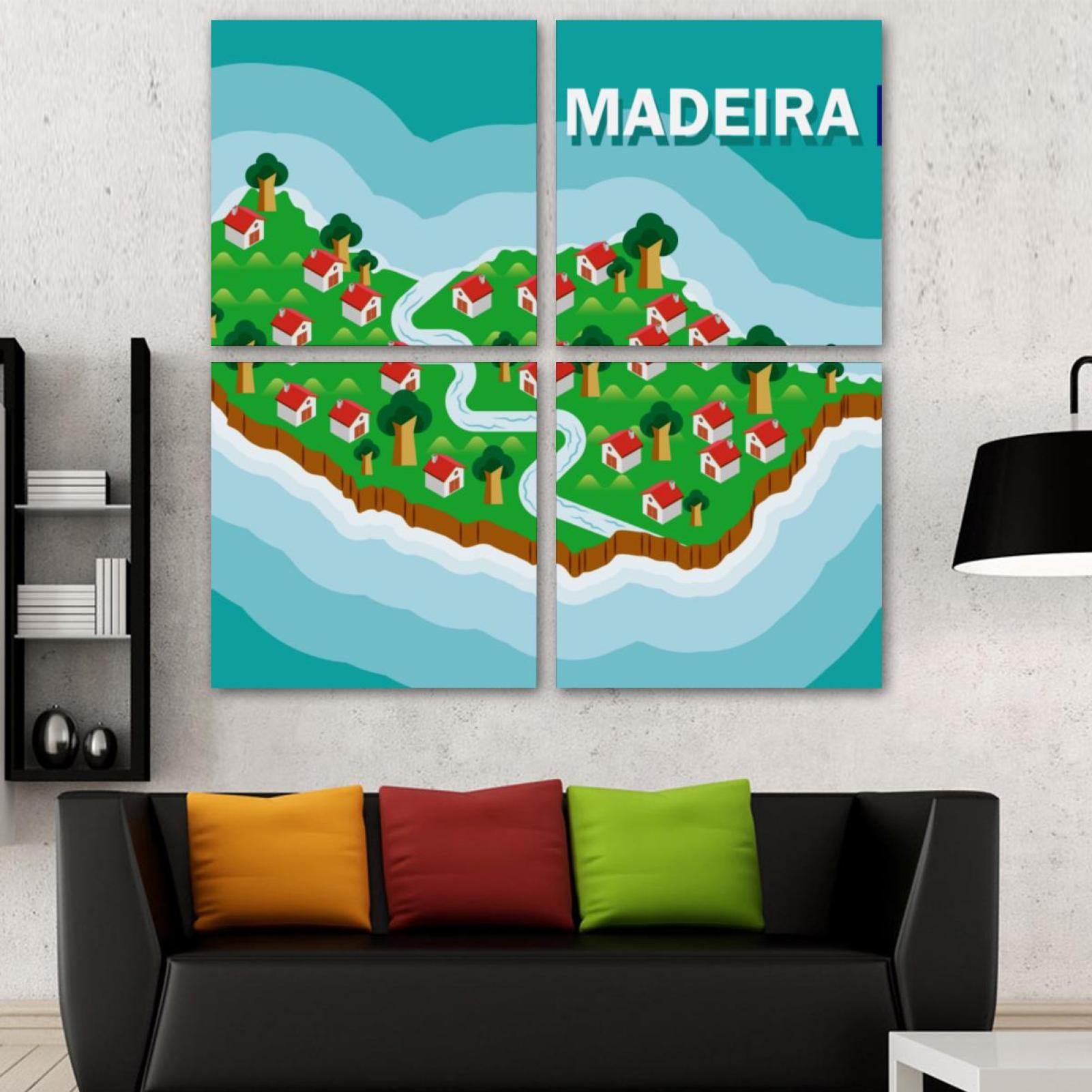 OWNSERIES Madeira Map Pattern 4PC Frameless Canvas Wall Art Paintings ...