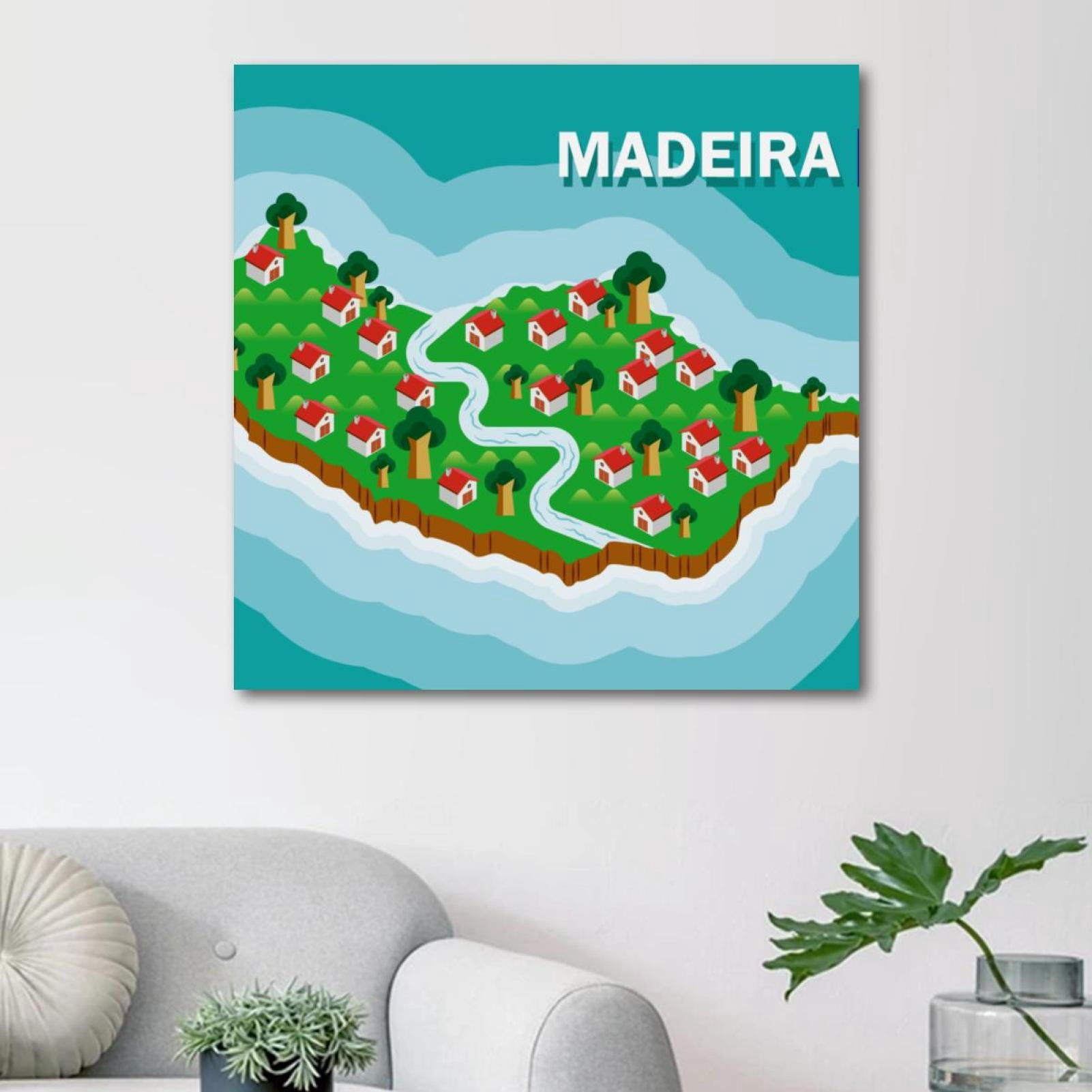 OWNSERIES Madeira Map Pattern Canvas Wall Art Paintings for Living Room ...