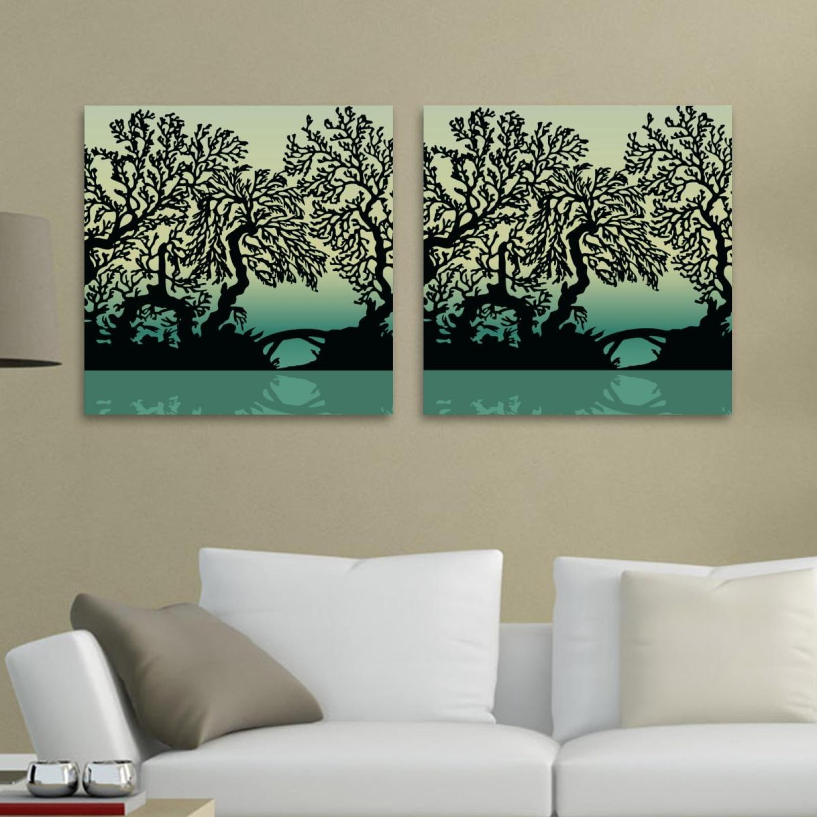 OWNSERIES Mangrove Silhouette Tree Branches Pattern 2PC Canvas Wall Art ...