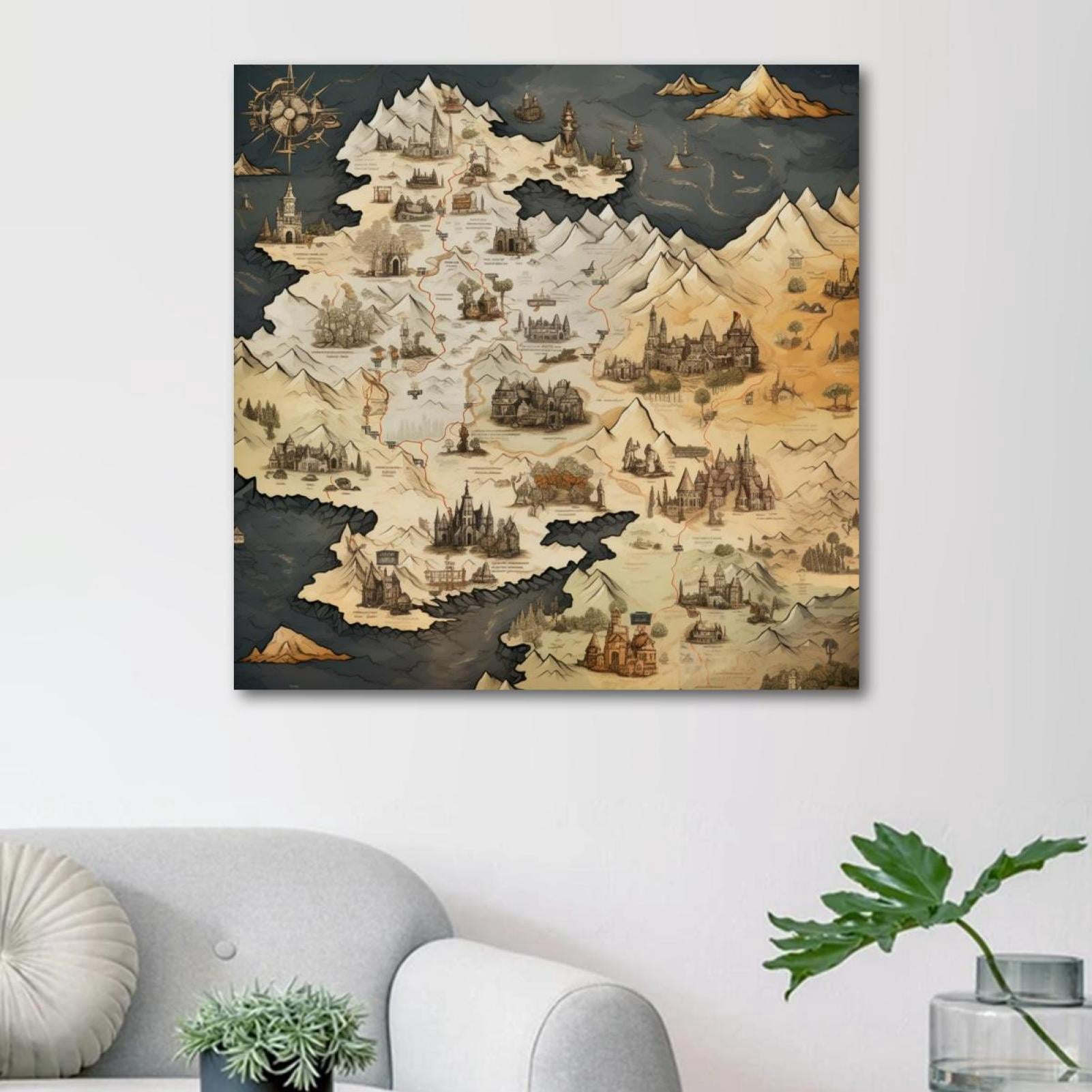 OWNSERIES Map Pattern Canvas Wall Art Paintings for Living Room Canvas ...