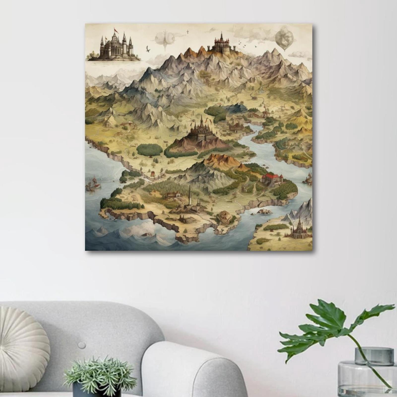 OWNSERIES Map Pattern Canvas Wall Art Paintings for Living Room Canvas ...