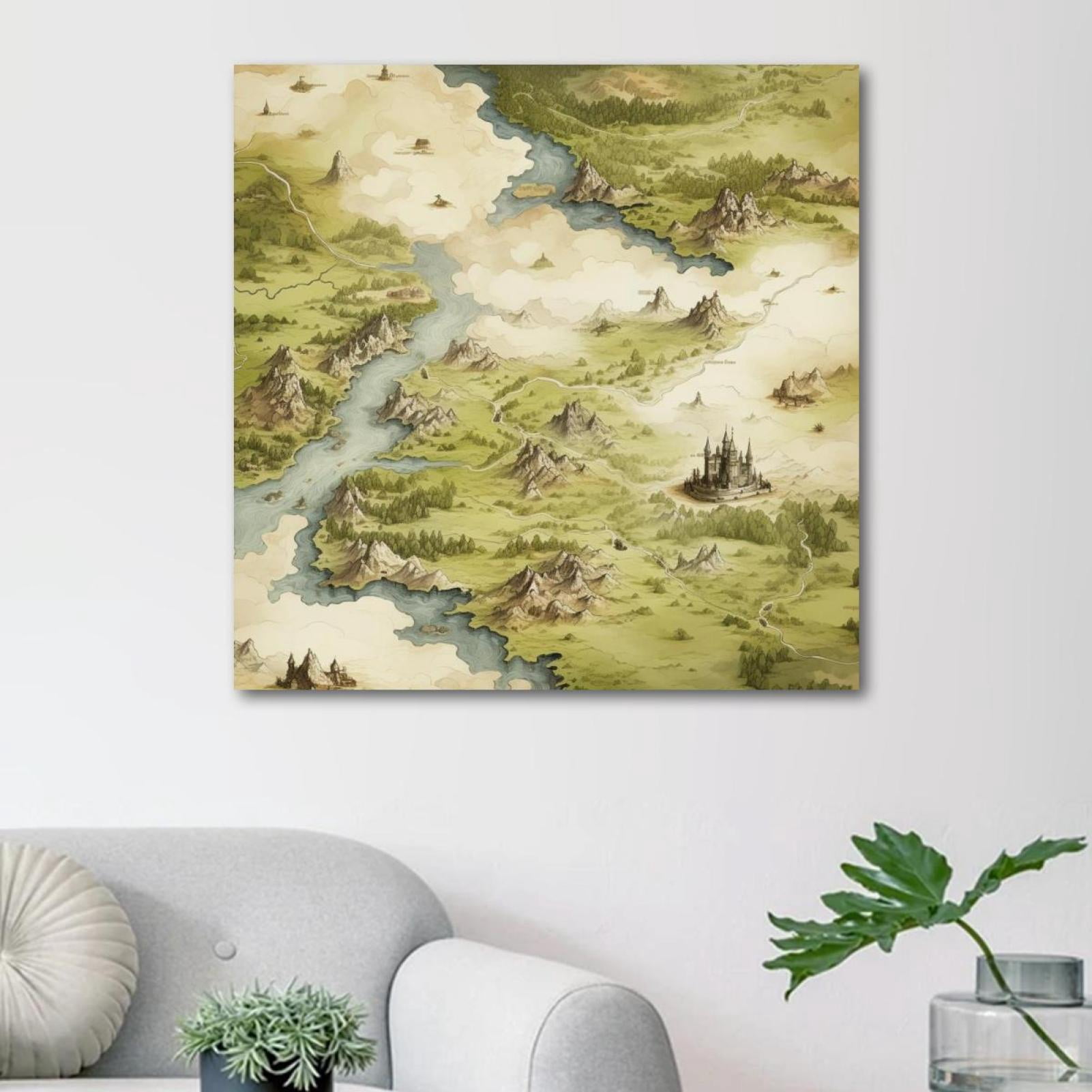 OWNSERIES Map Pattern Canvas Wall Art Paintings for Living Room Canvas ...