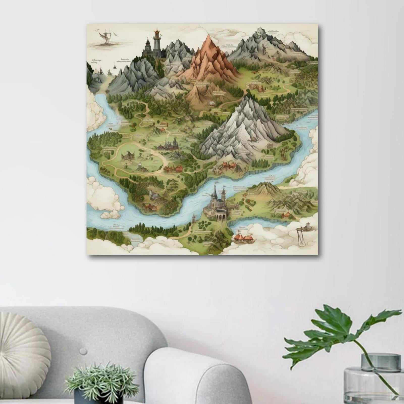 OWNSERIES Map Pattern Canvas Wall Art Paintings for Living Room Canvas ...