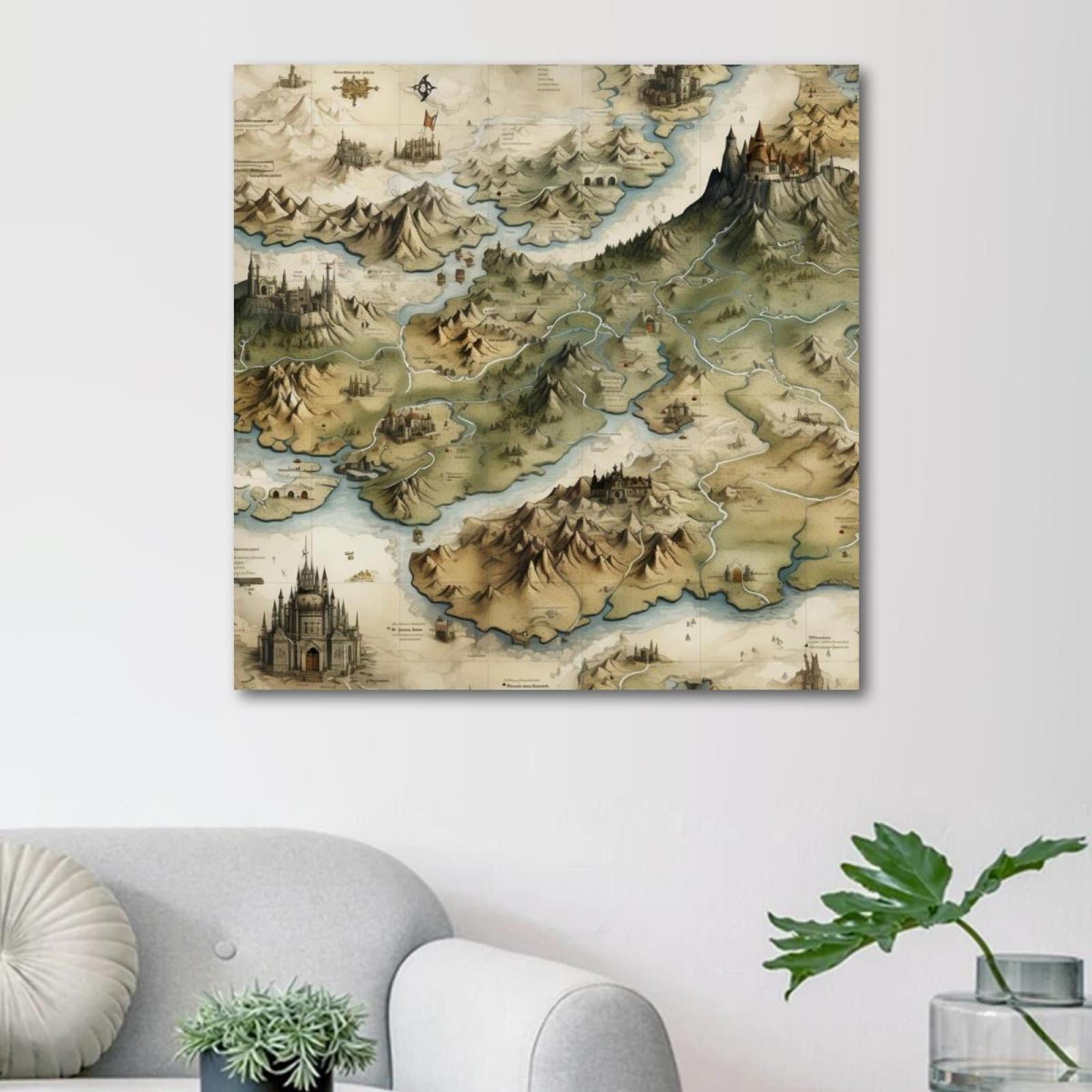 OWNSERIES Map Pattern Canvas Wall Art Paintings for Living Room Canvas ...