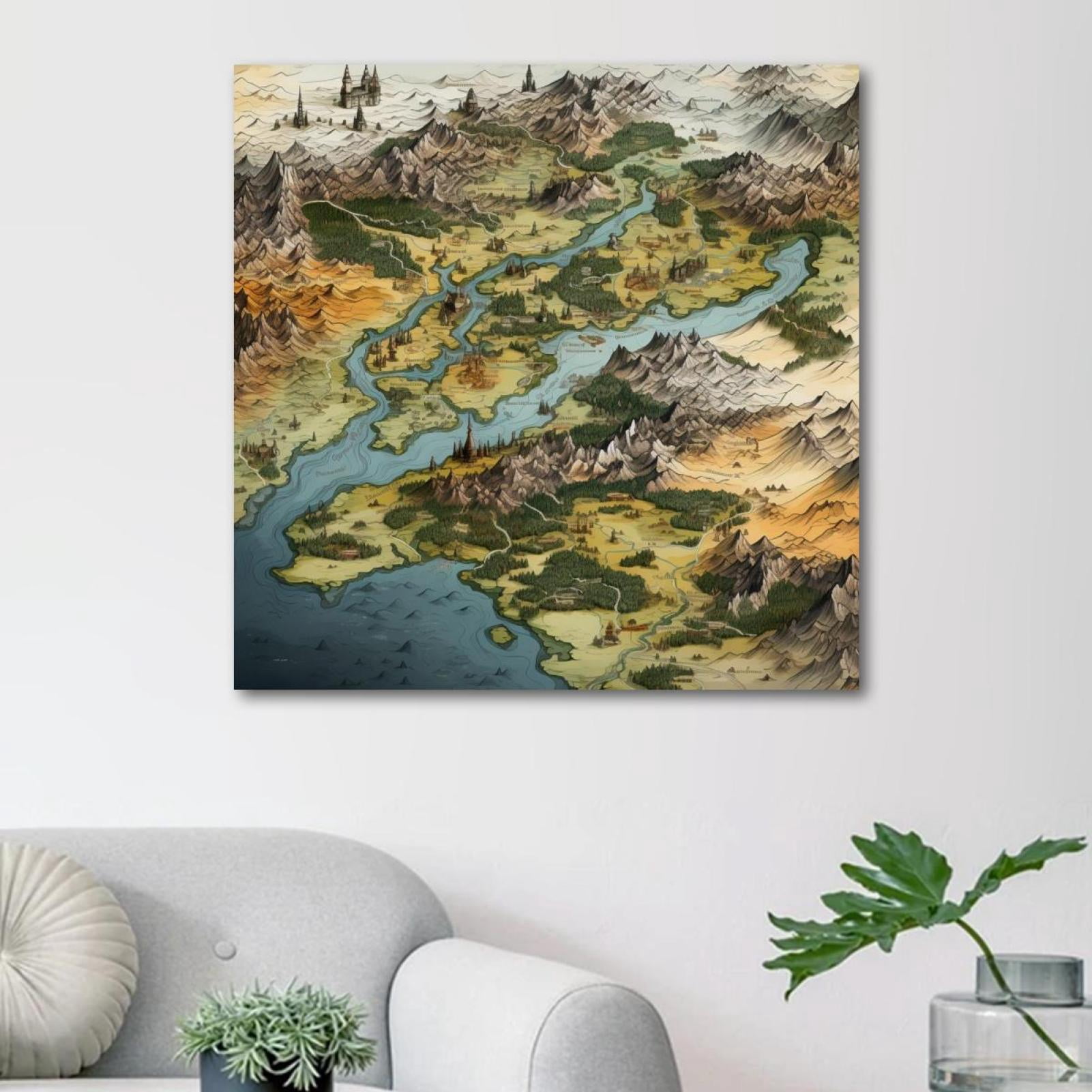 OWNSERIES Map Pattern Canvas Wall Art Paintings for Living Room Canvas ...