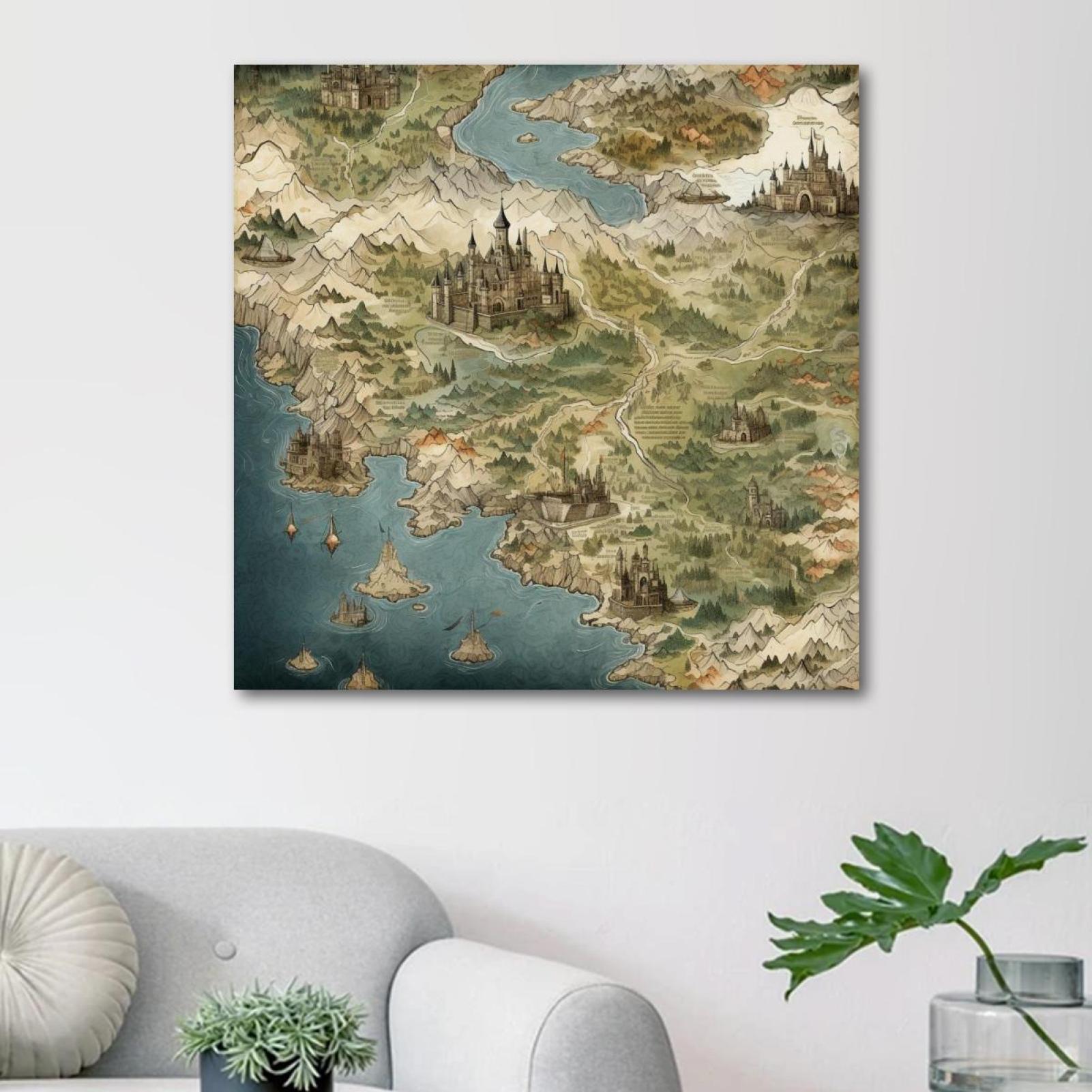 OWNSERIES Map Pattern Canvas Wall Art Paintings for Living Room Canvas ...