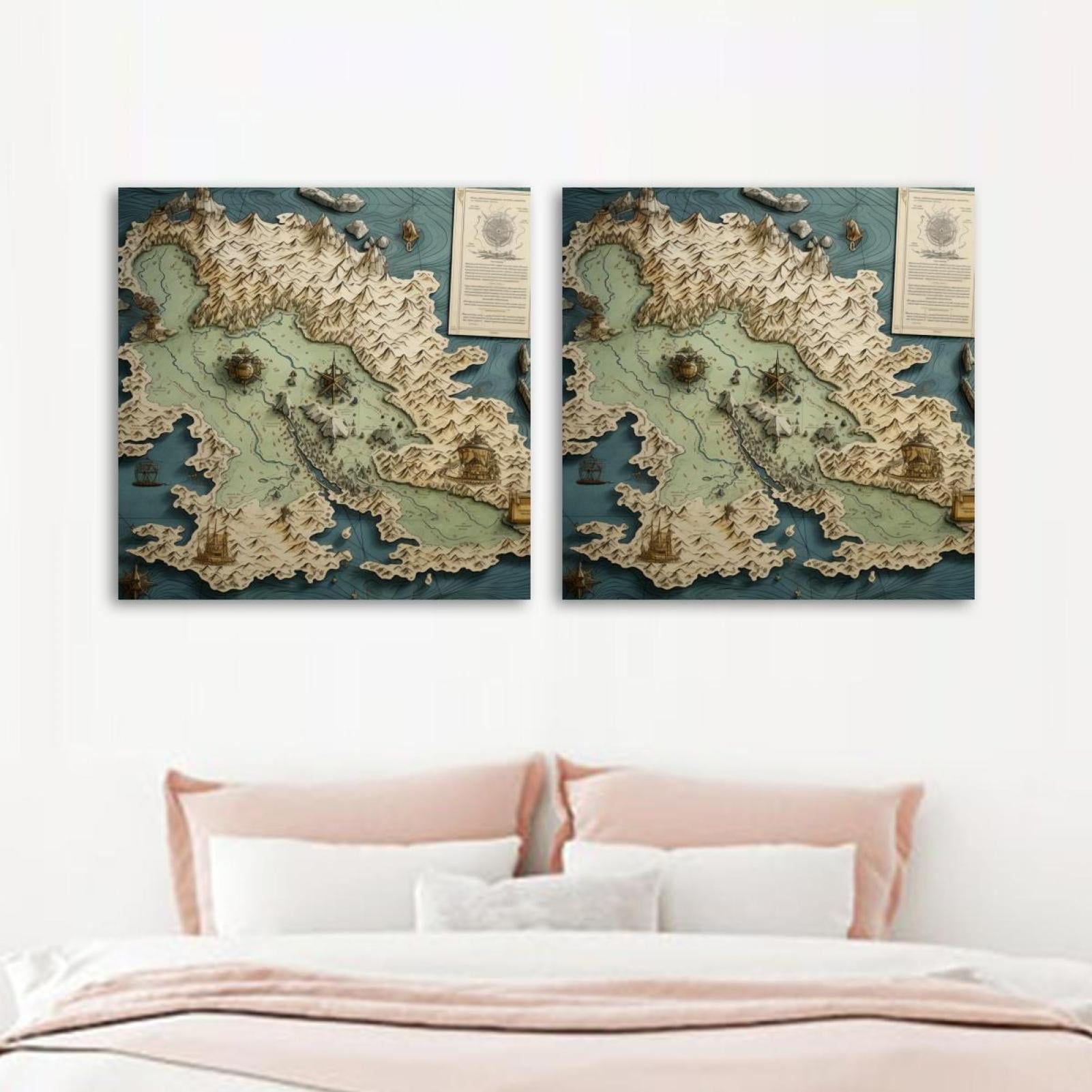 OWNSERIES Map Pattern Pattern 2PC Canvas Wall Art Paintings for Living ...