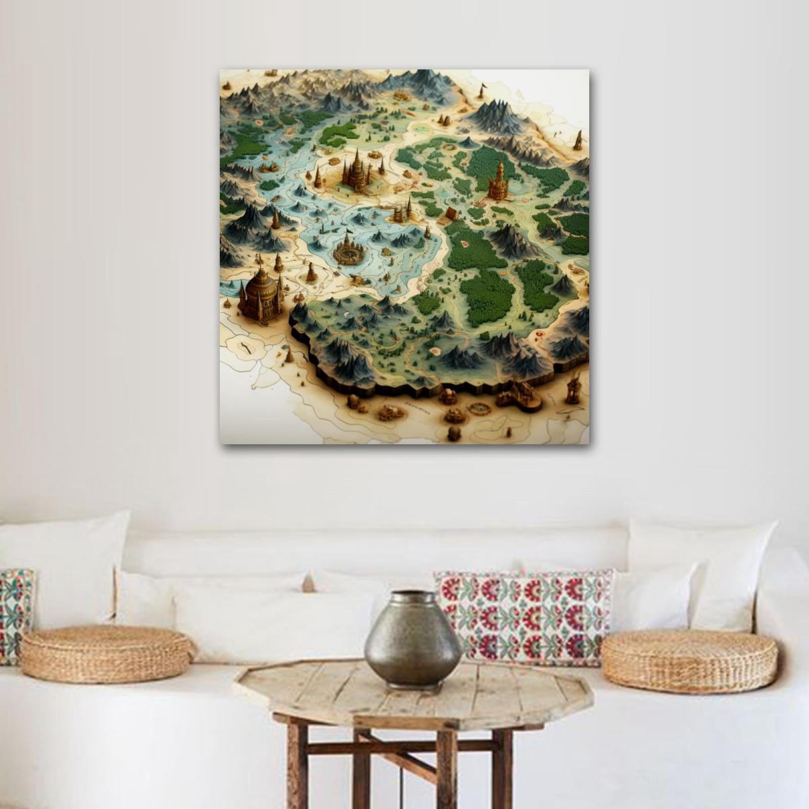 OWNSERIES Map Pattern Pattern Canvas Wall Art Paintings for Living Room ...