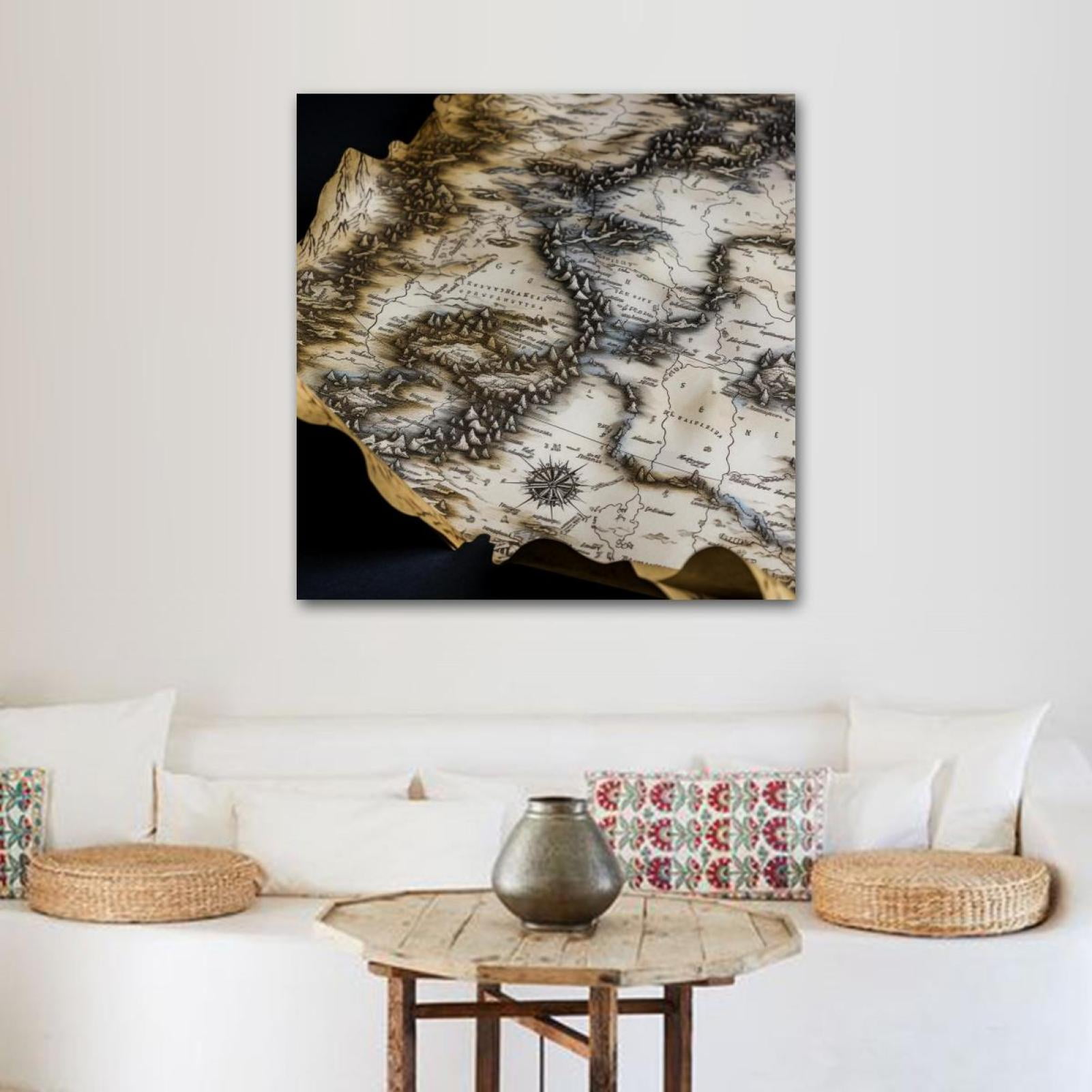 OWNSERIES Map Pattern Pattern Canvas Wall Art Paintings for Living Room ...