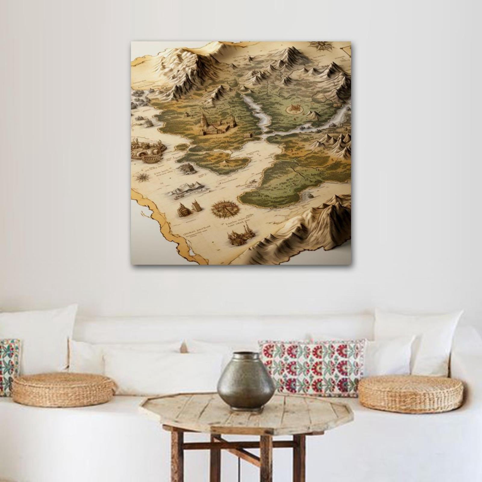 OWNSERIES Map Pattern Pattern Canvas Wall Art Paintings for Living Room ...