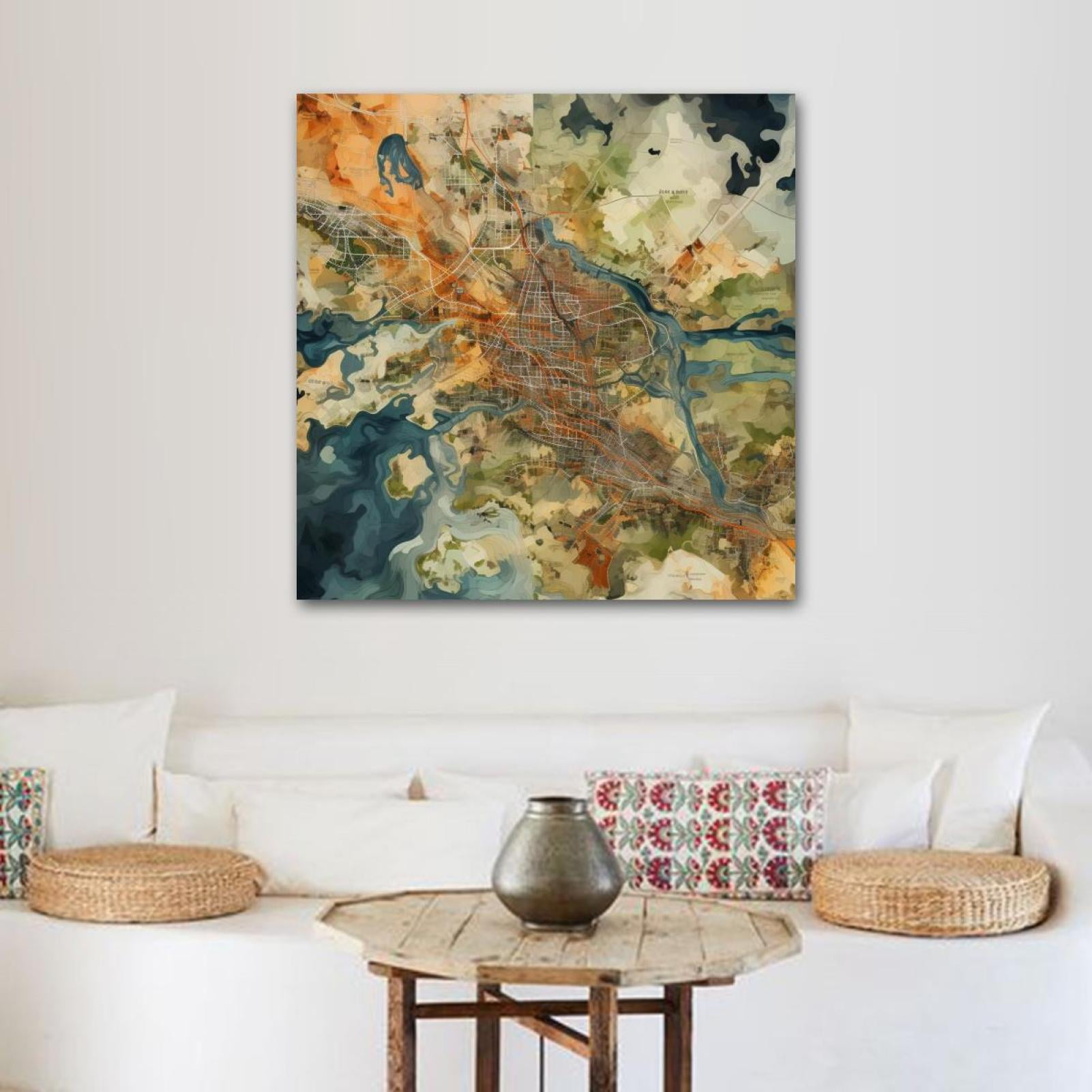 OWNSERIES Map Pattern Pattern Canvas Wall Art Paintings for Living Room ...