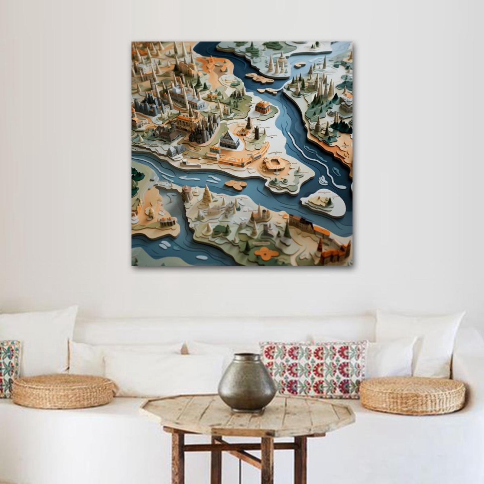 OWNSERIES Map Pattern Pattern Canvas Wall Art Paintings for Living Room ...
