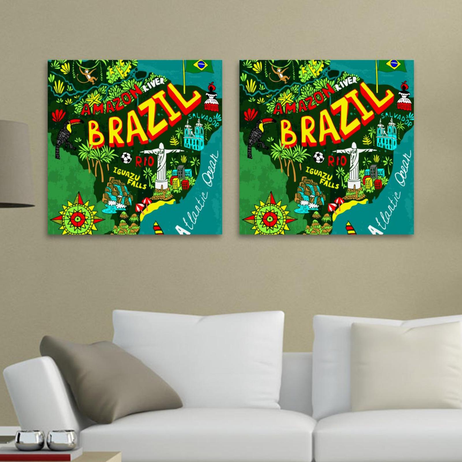 OWNSERIES Map of Brazil Pattern 2PC Canvas Wall Art Paintings for ...