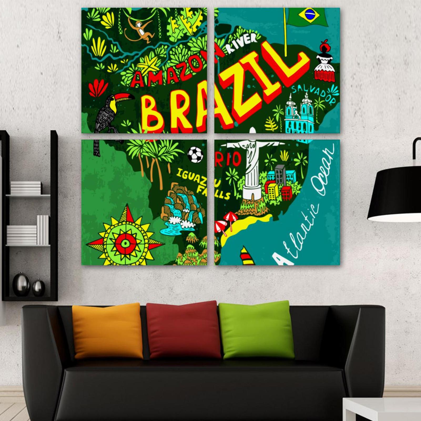 OWNSERIES Map of Brazil Pattern 4PC Frameless Canvas Wall Art Paintings ...