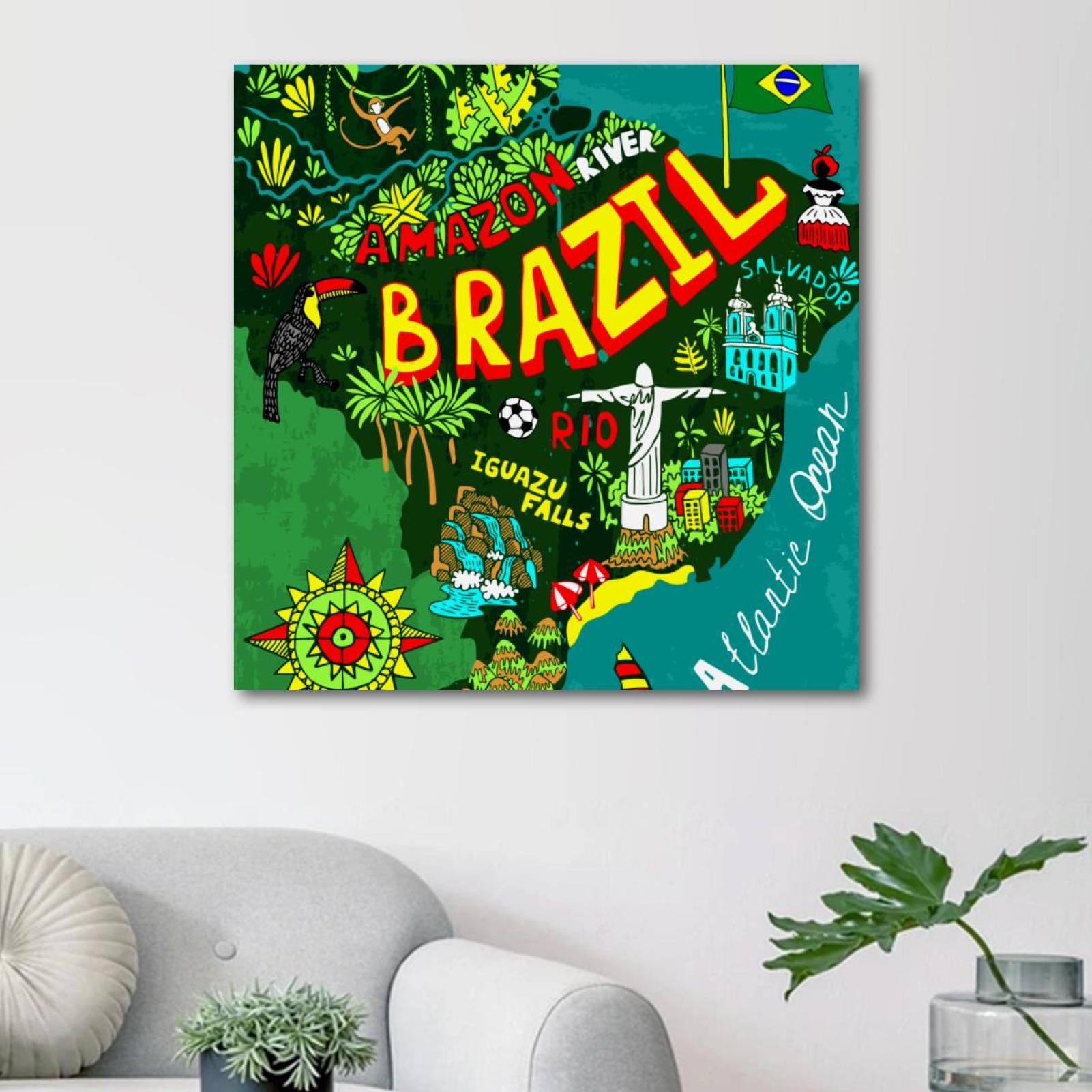 OWNSERIES Map of Brazil Pattern Canvas Wall Art Paintings for Living ...