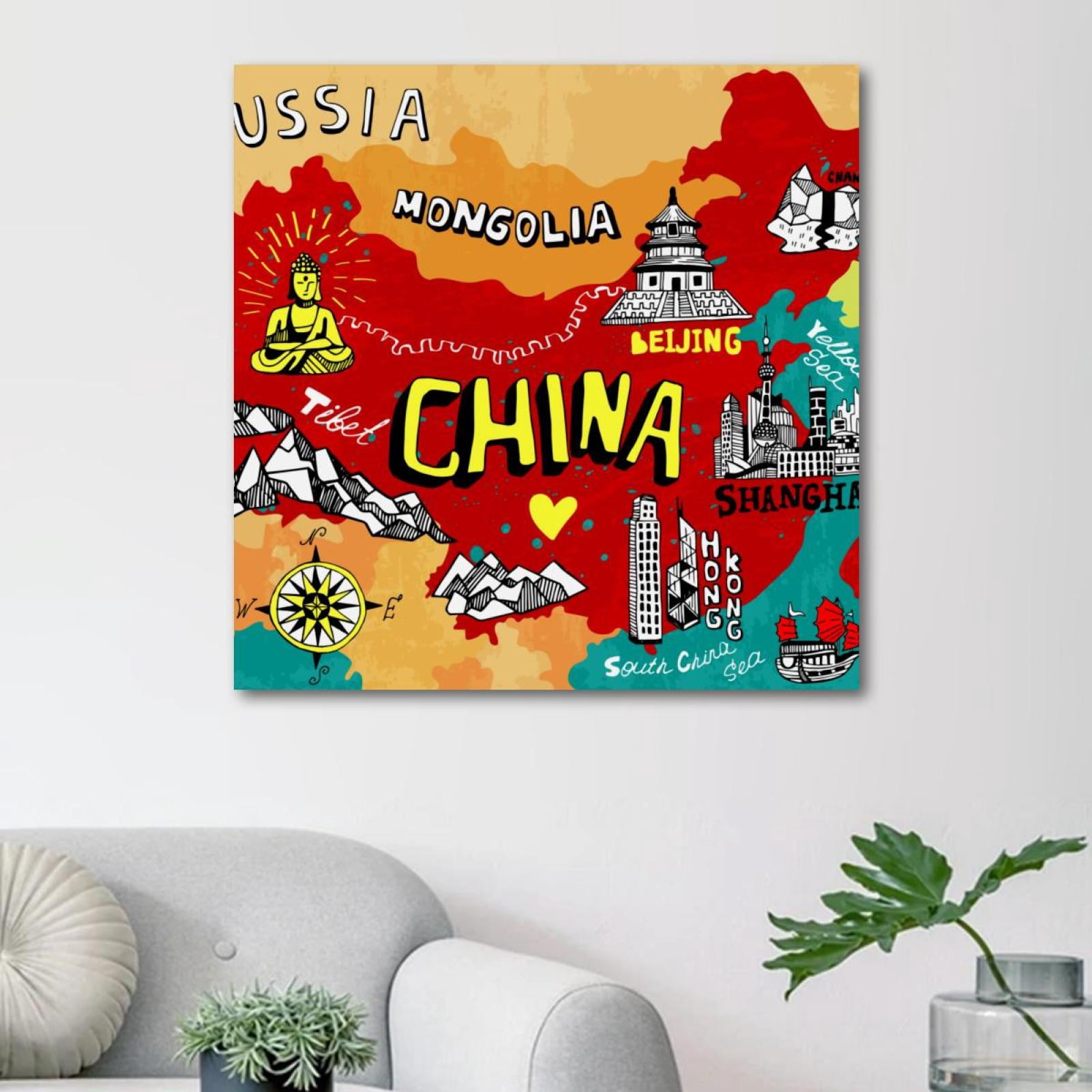 OWNSERIES Map of China Pattern Canvas Wall Art Paintings for Living ...