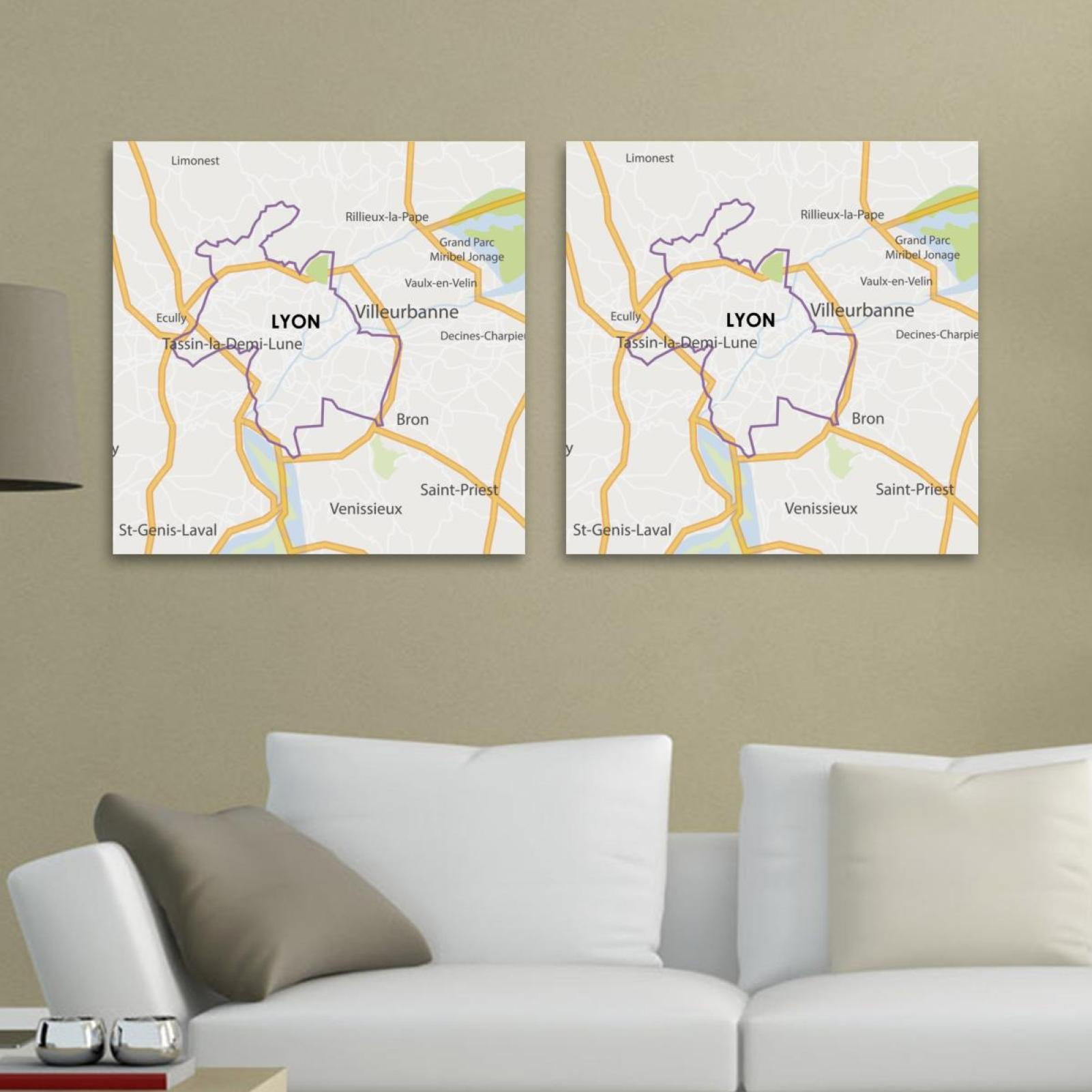 OWNSERIES Map of Lyon City Pattern 2PC Canvas Wall Art Paintings for ...