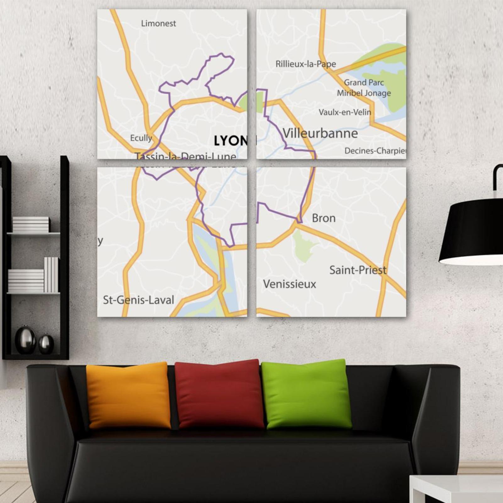 OWNSERIES Map of Lyon City Pattern 4PC Frameless Canvas Wall Art ...