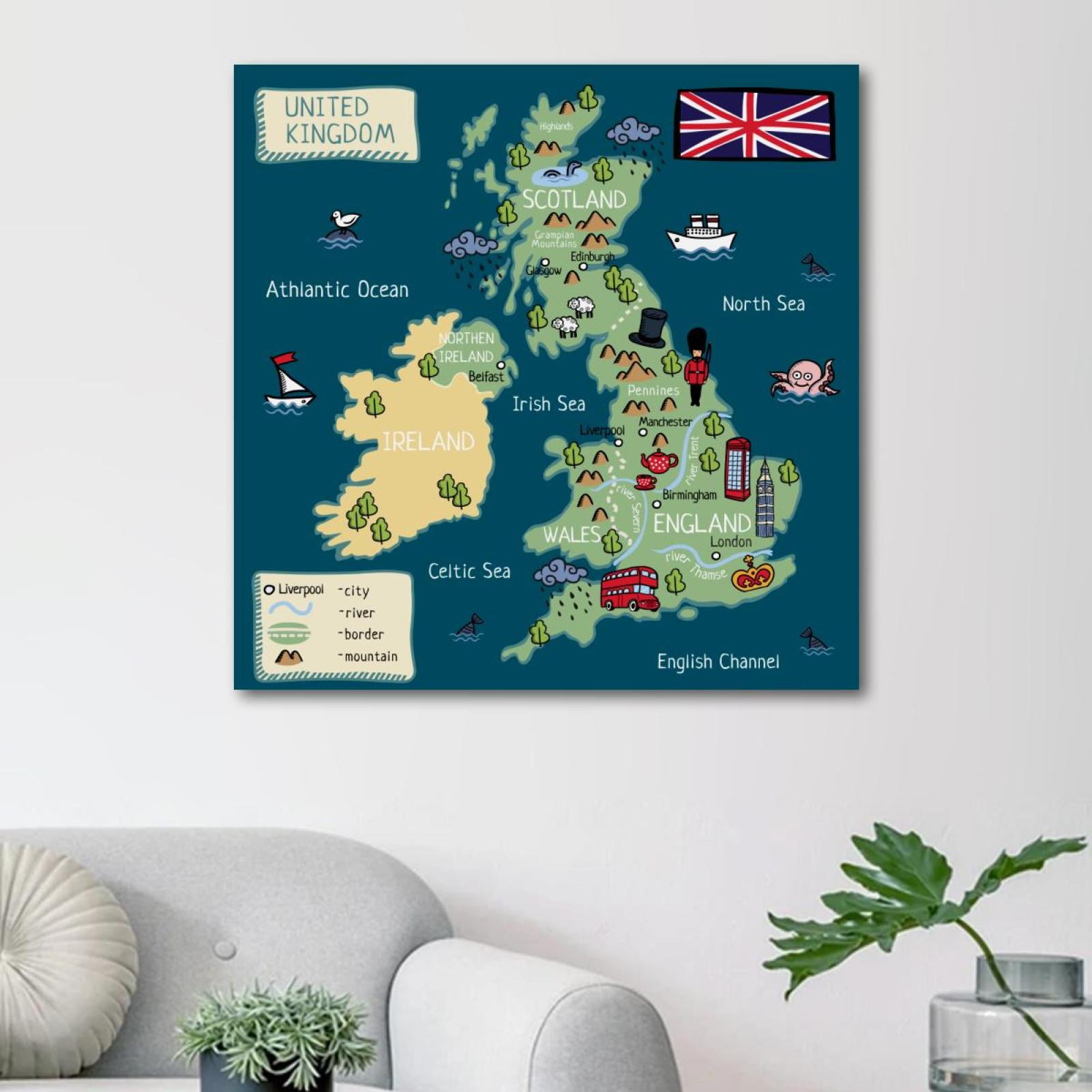 OWNSERIES Map of United Kingdom Pattern Canvas Wall Art Paintings for ...