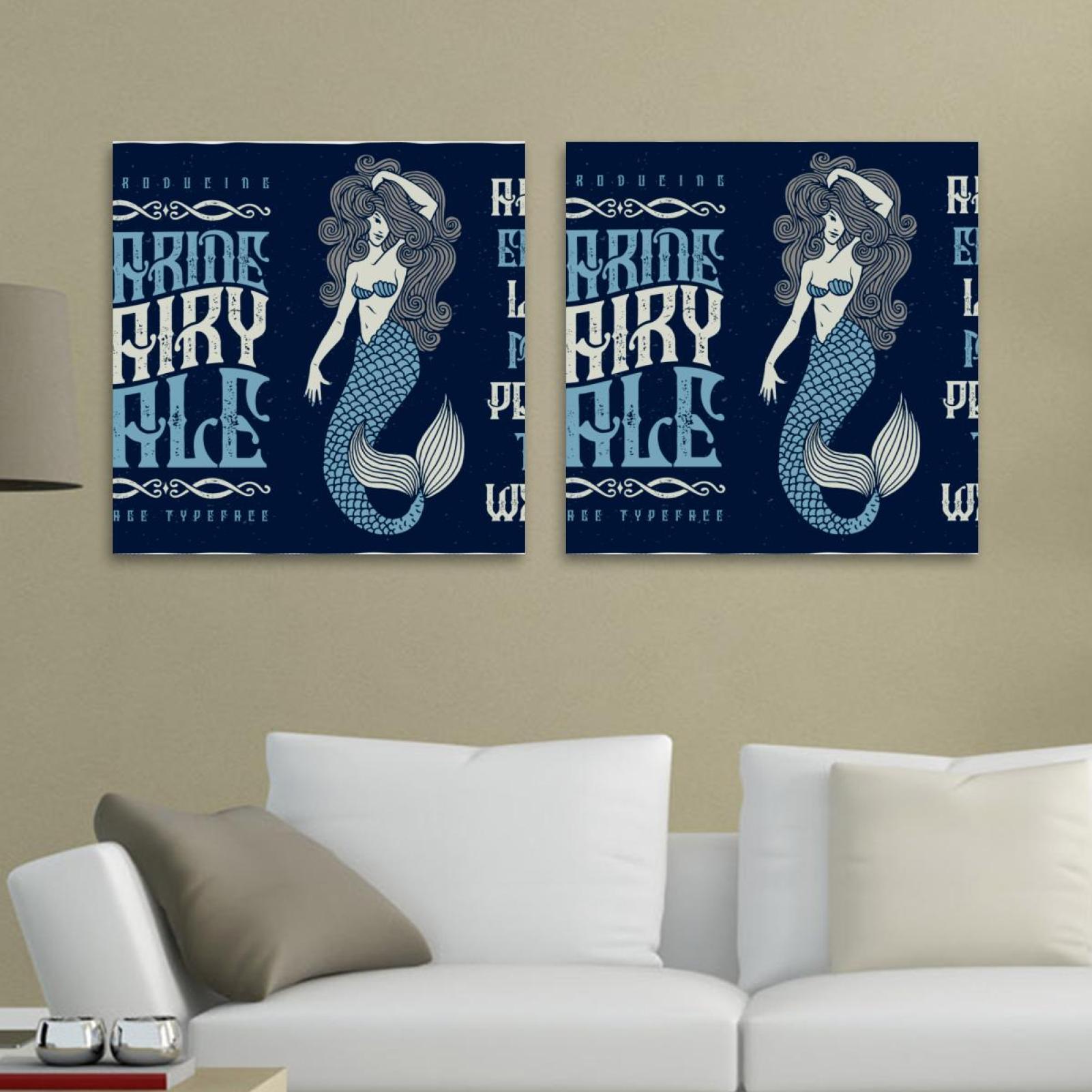 OWNSERIES Marine Mermaid Navy Blue Pattern 2PC Canvas Wall Art ...