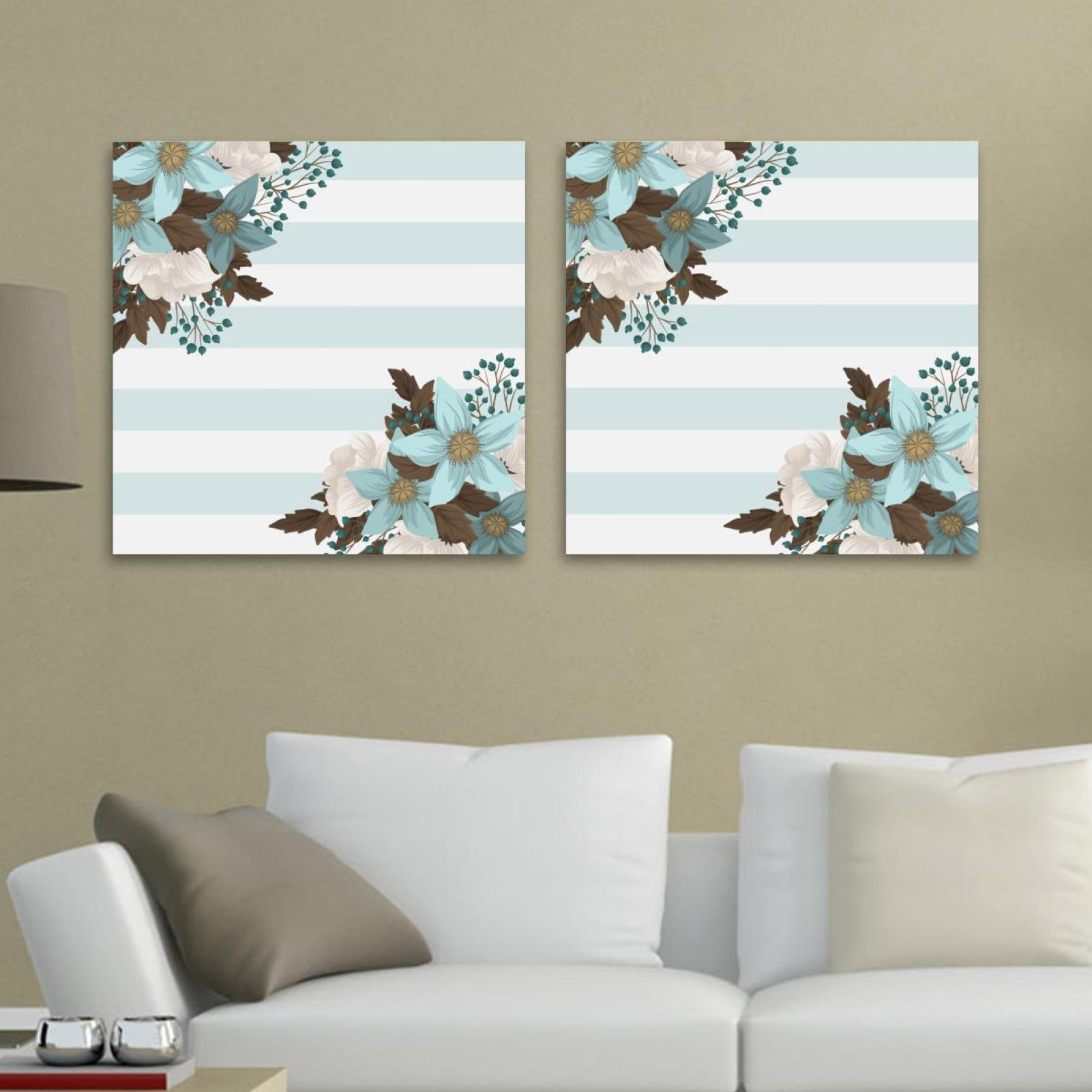 OWNSERIES Mint Green Floral Stripe Pattern 2PC Canvas Wall Art ...