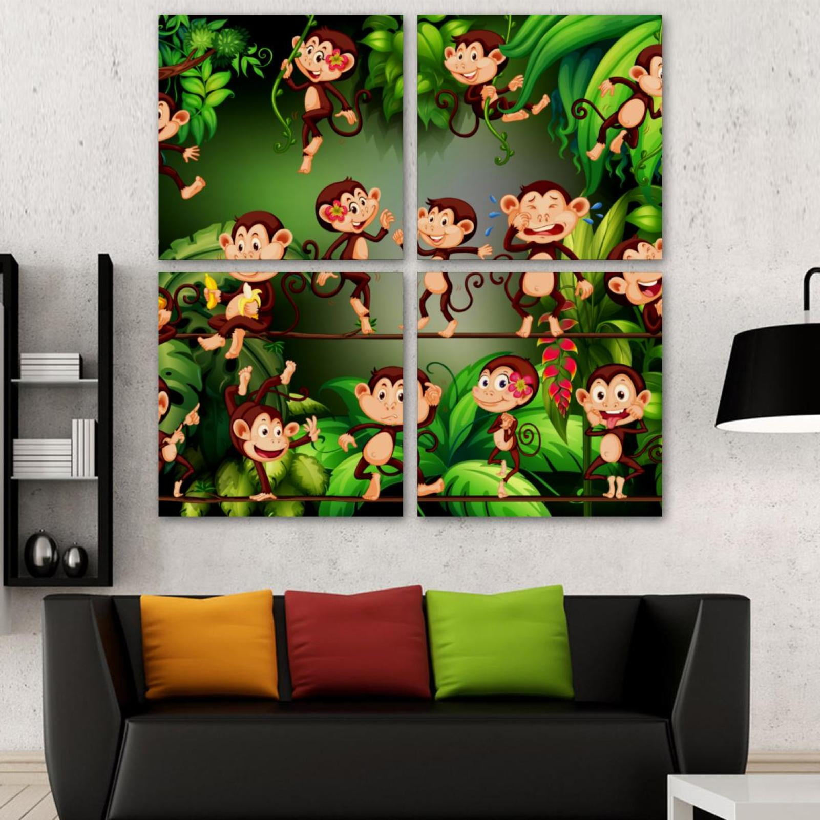 OWNSERIES Monkey Animal Pattern 4PC Frameless Canvas Wall Art Paintings ...
