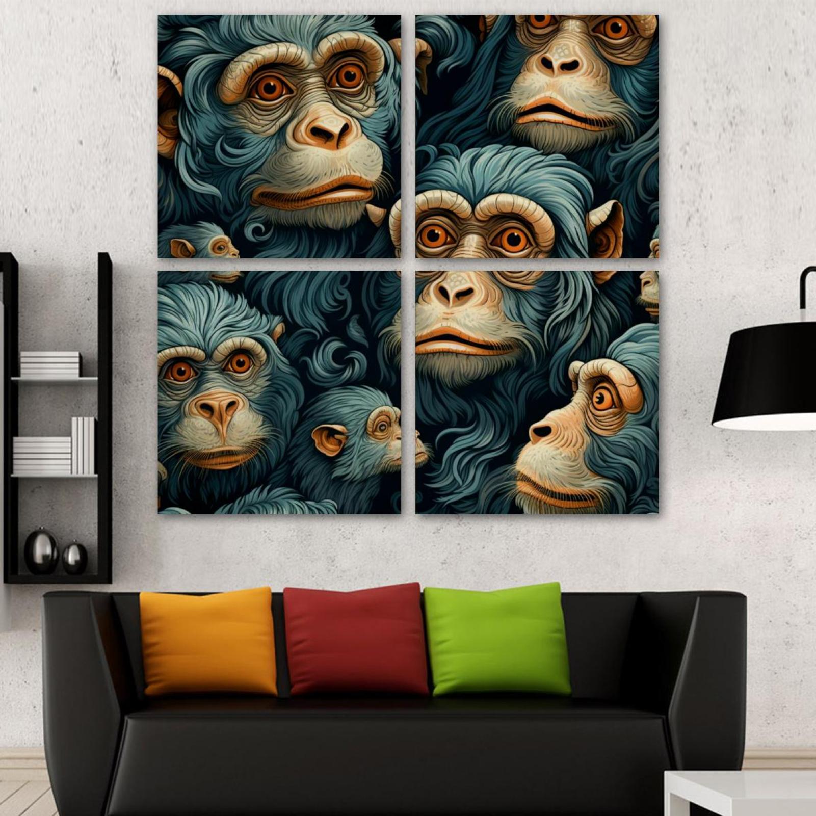 OWNSERIES Monkey Pattern Pattern 4PC Frameless Canvas Wall Art ...