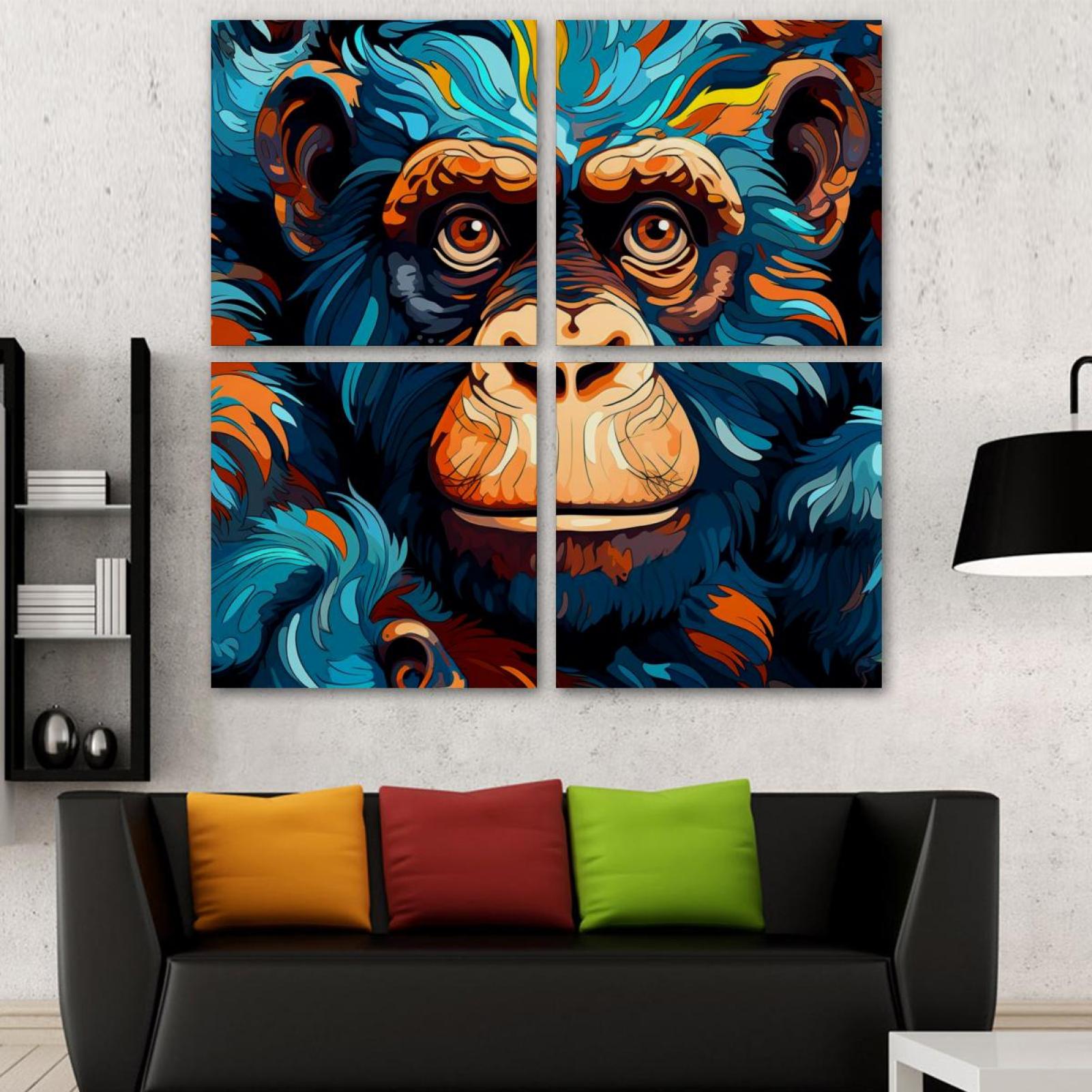 OWNSERIES Monkey Pattern Pattern 4PC Frameless Canvas Wall Art ...