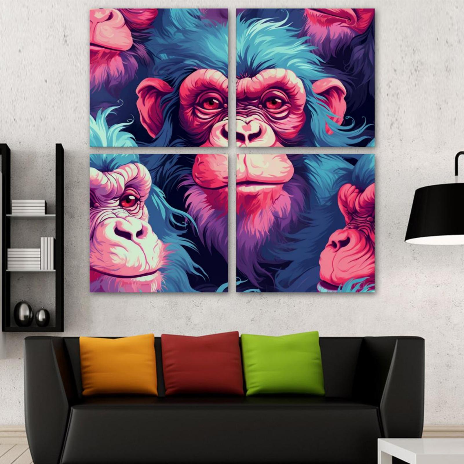 OWNSERIES Monkey Pattern Pattern 4PC Frameless Canvas Wall Art ...