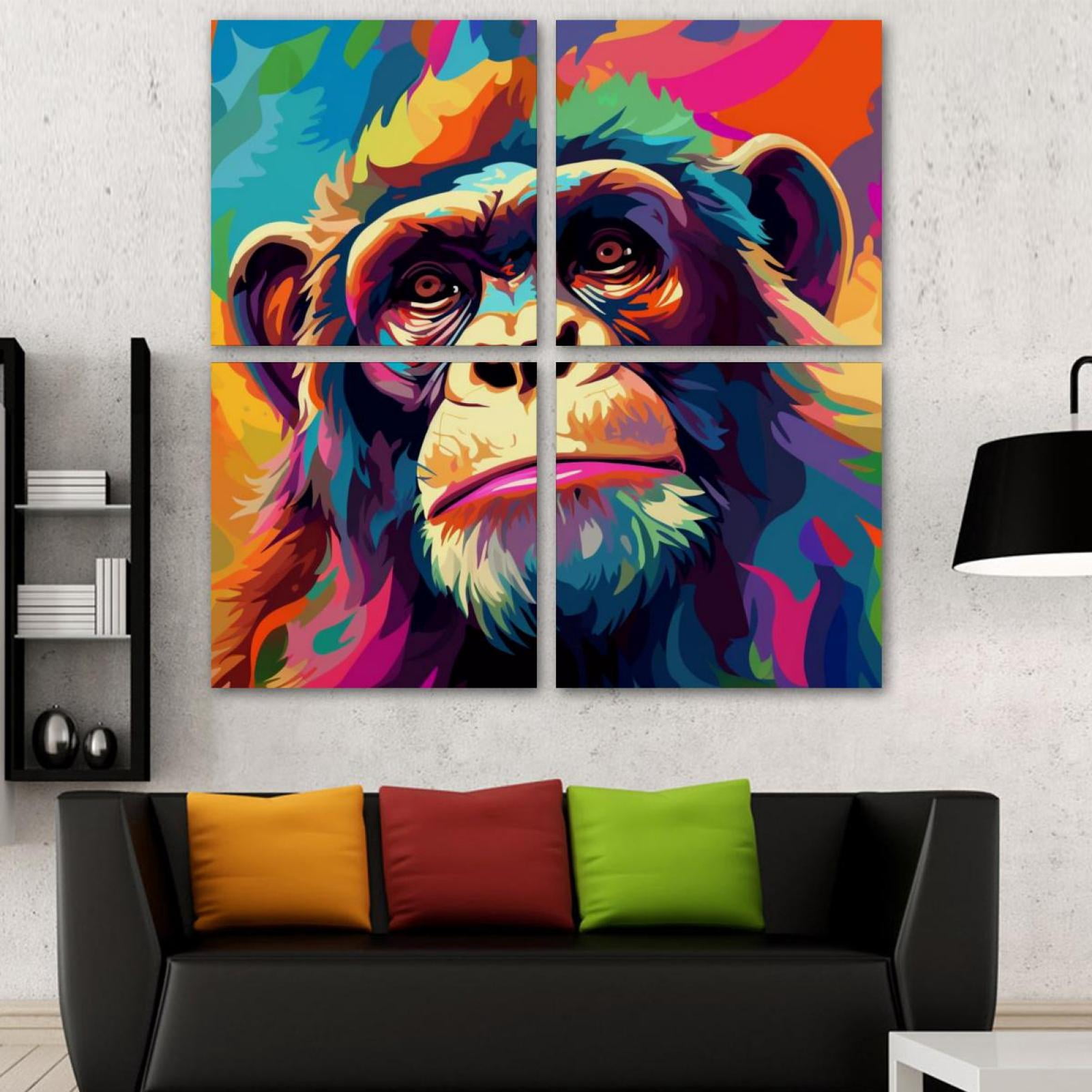 OWNSERIES Monkey Pattern Pattern 4PC Frameless Canvas Wall Art ...