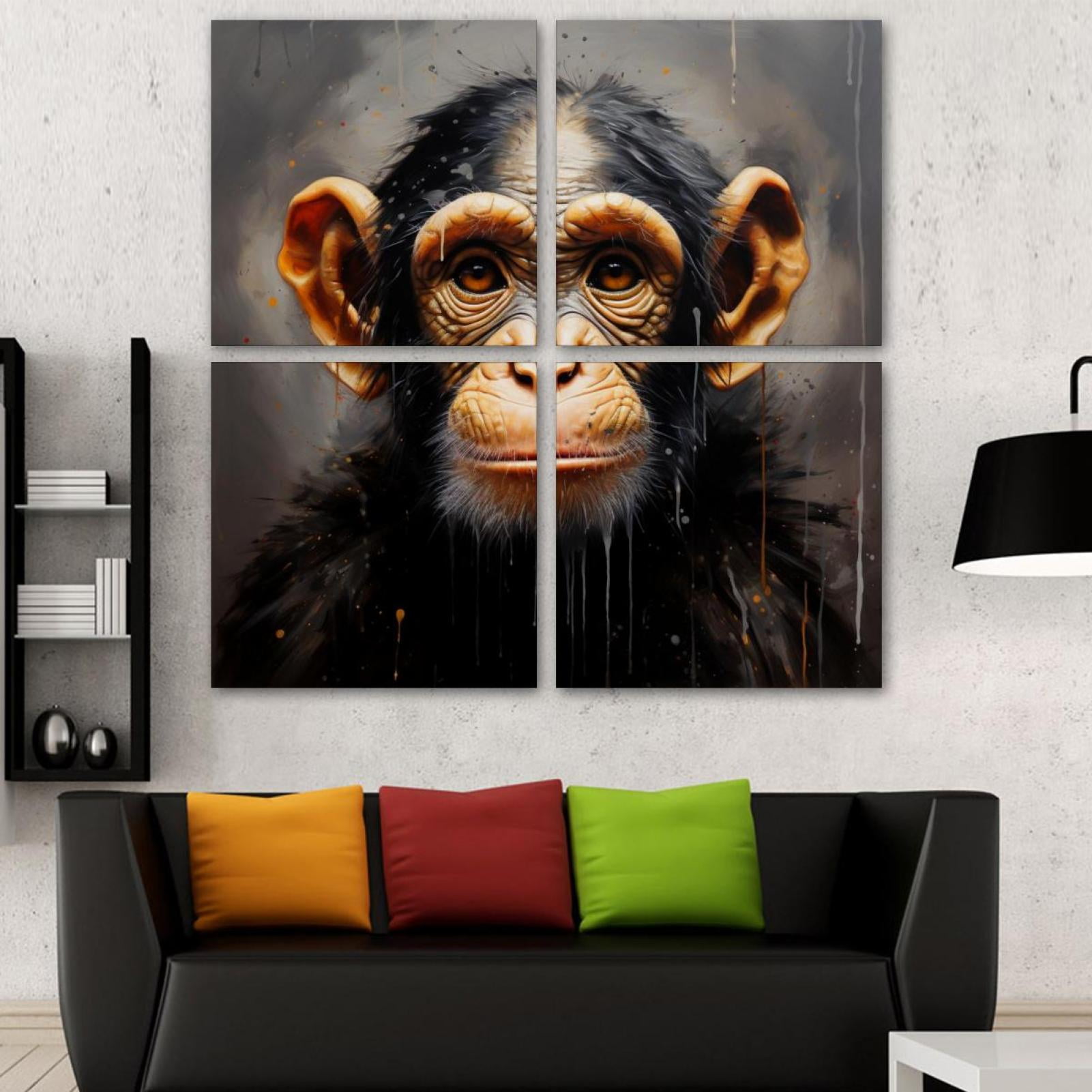 OWNSERIES Monkey Pattern Pattern 4PC Frameless Canvas Wall Art ...
