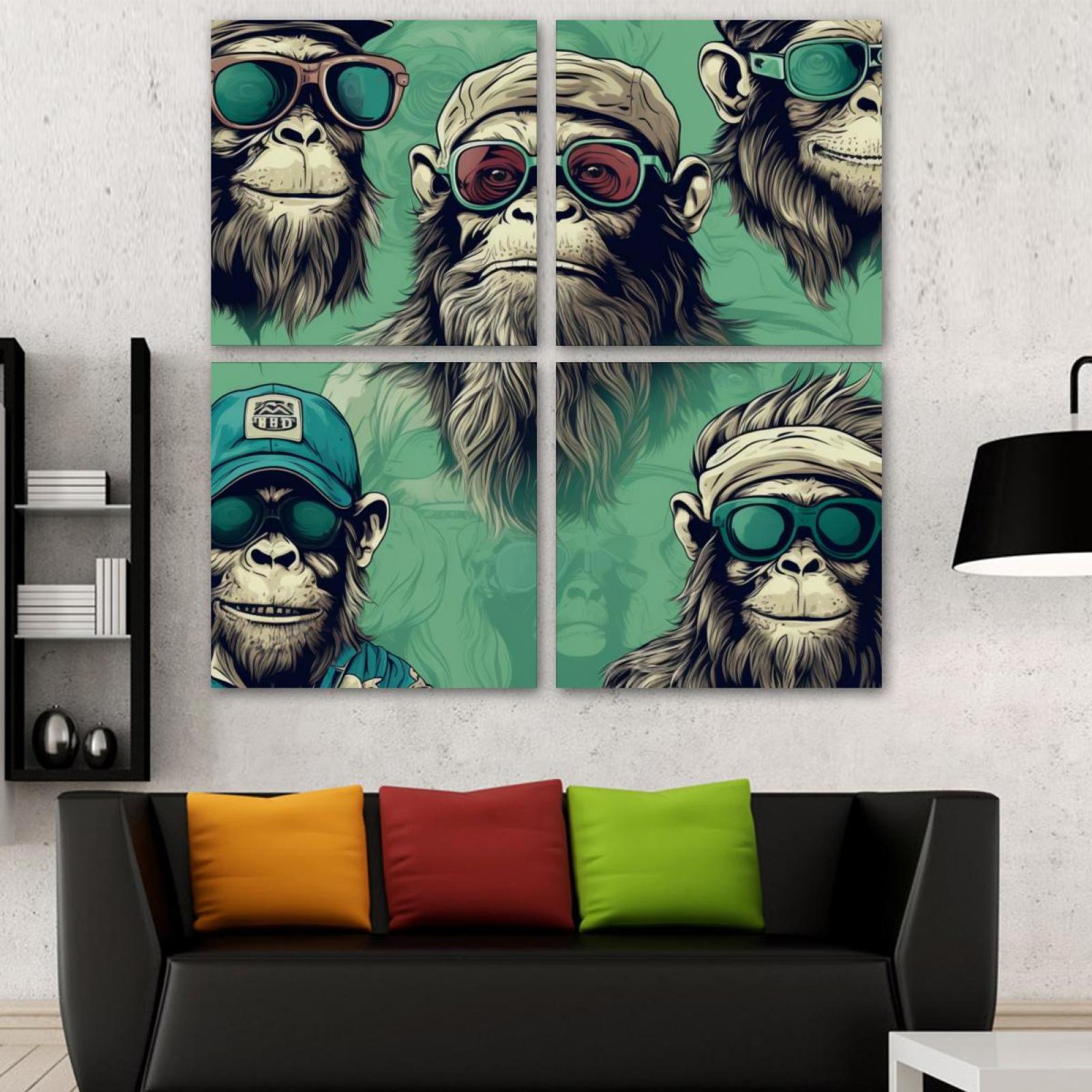 OWNSERIES Monkey Pattern Pattern 4PC Frameless Canvas Wall Art ...